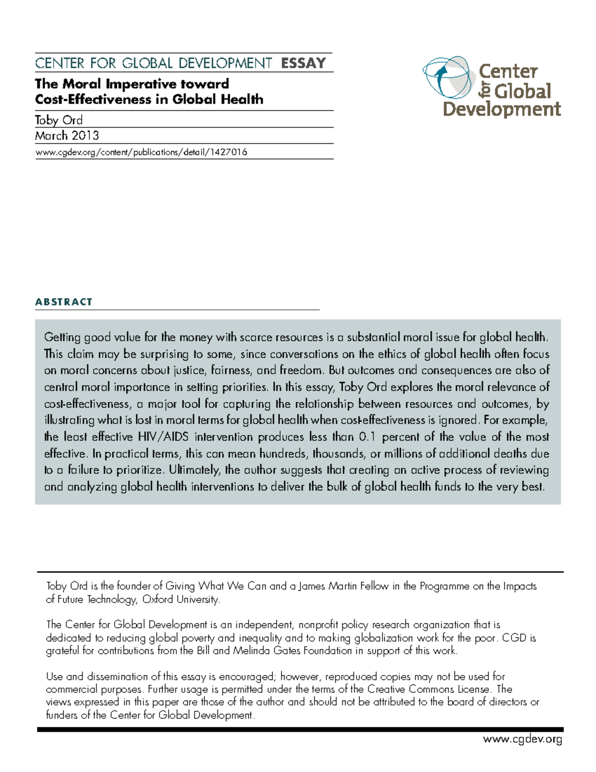 moral imperative cost effectiveness - ECNM08013 - Edin - Studocu