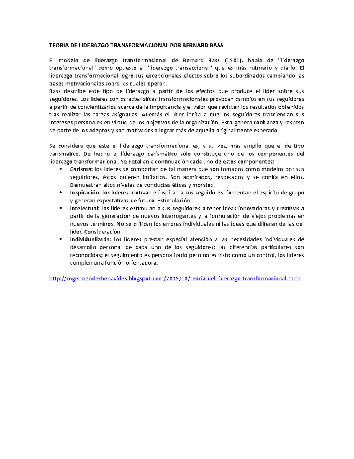 Teoria DE Liderazgo POR Bernard BASS - TEORIA DE LIDERAZGO ...