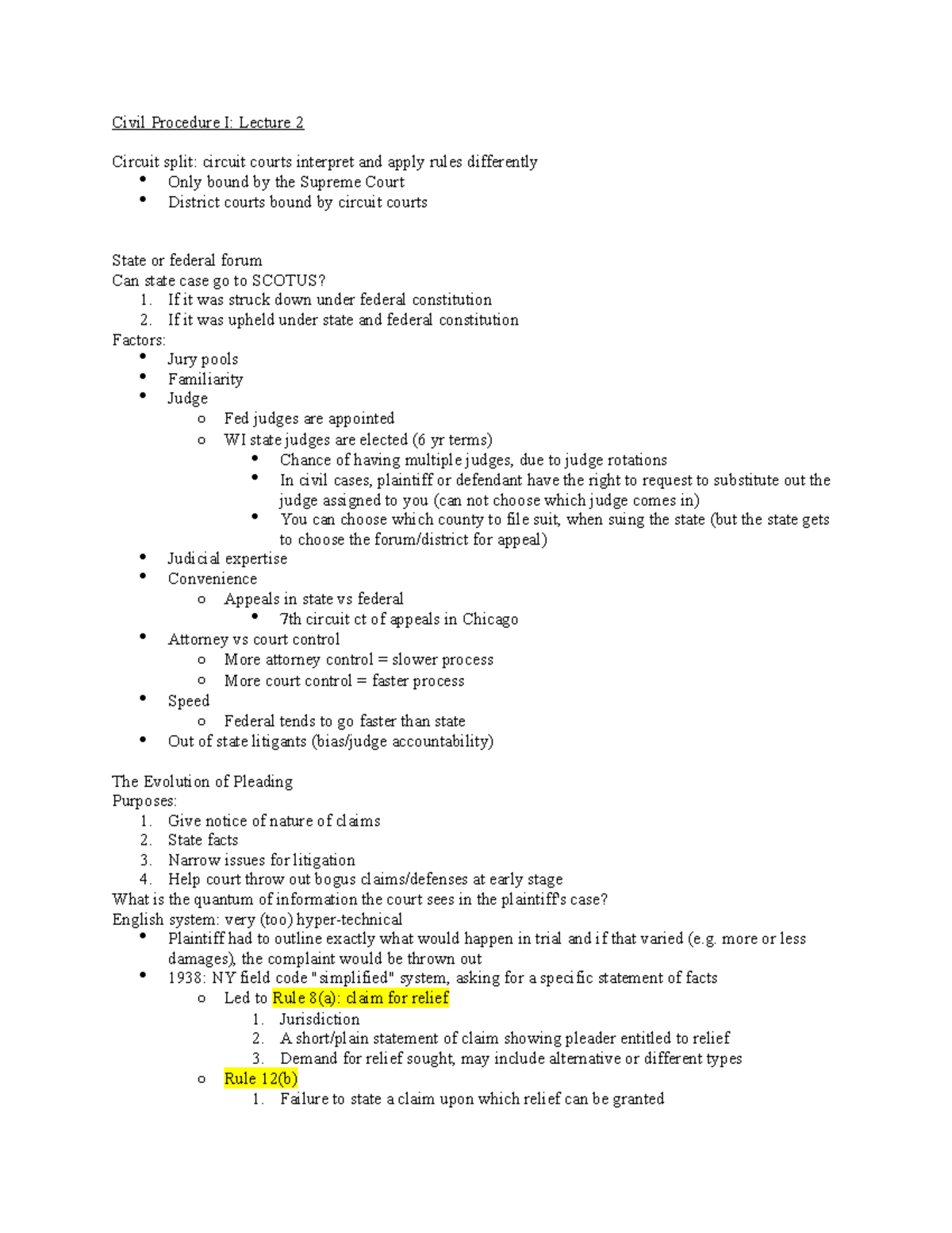 Civil Procedure Lecture 2: Pleading Standard - Civil Procedure I ...
