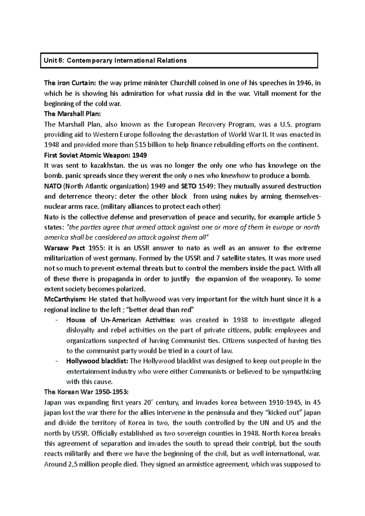 Unit 6 Contemporary International Relations - Unit 6: Contemporary ...