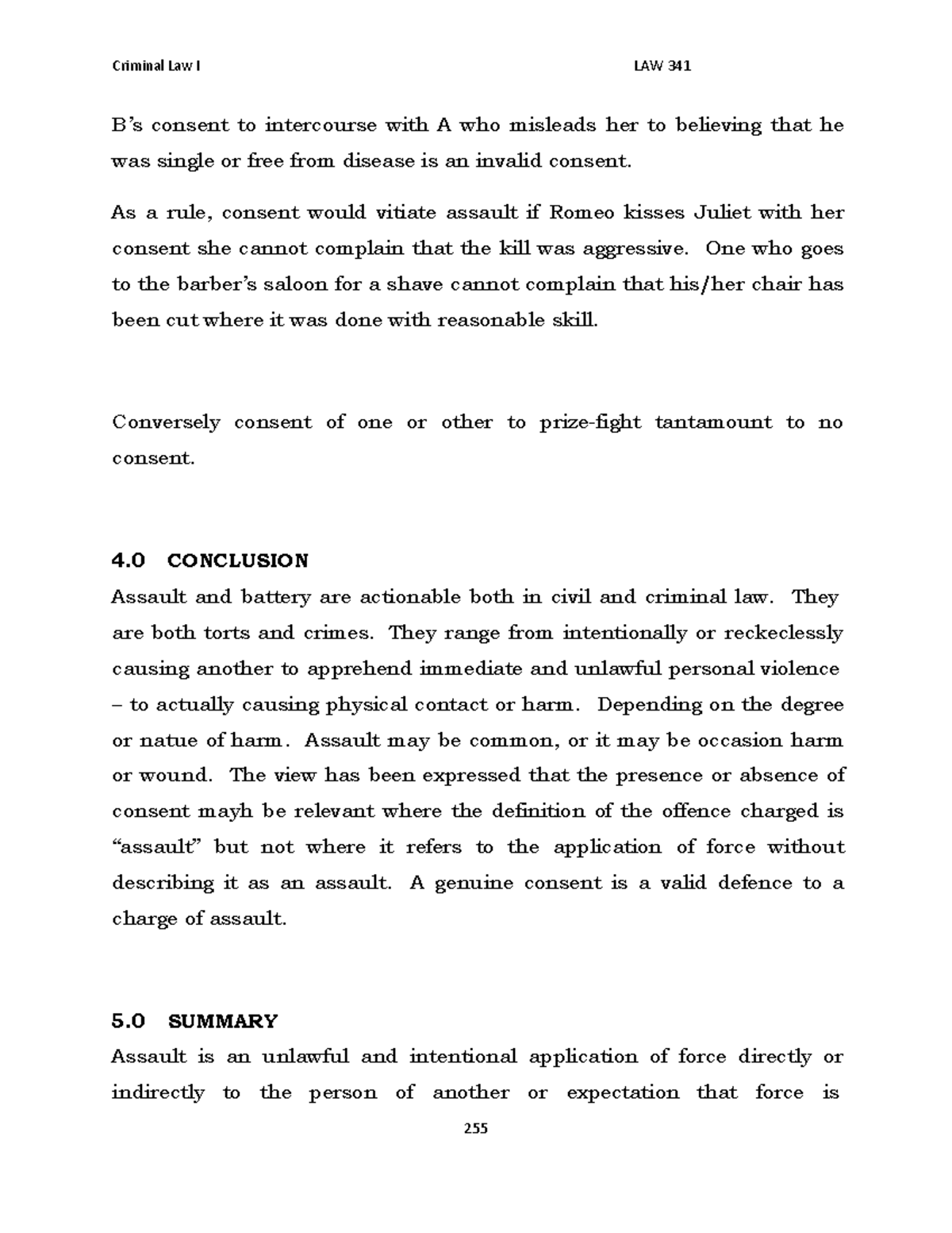 LAW 341 Criminal LAW I-240 - Criminal Law I LAW 341 255 B’s consent to ...