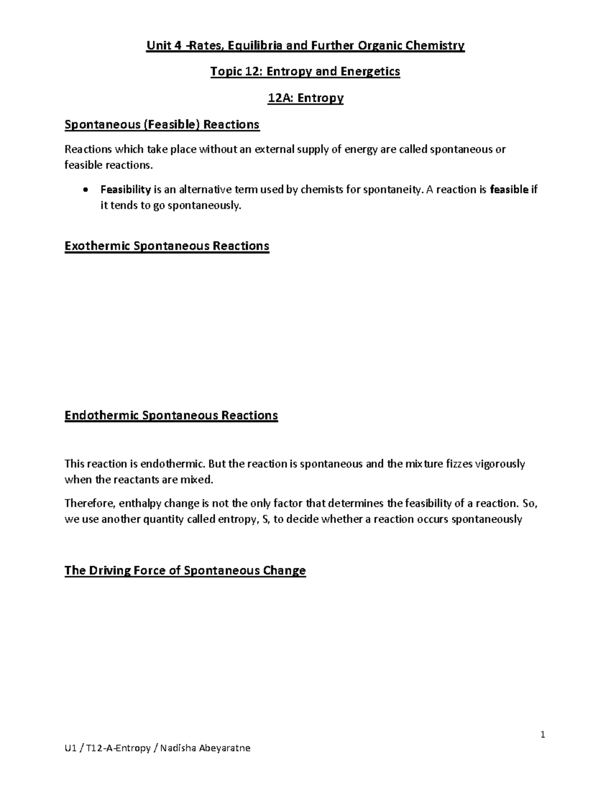 Topic 12A-Entropy - clear alevel chem notes on entropy - 1 Unit 4 ...