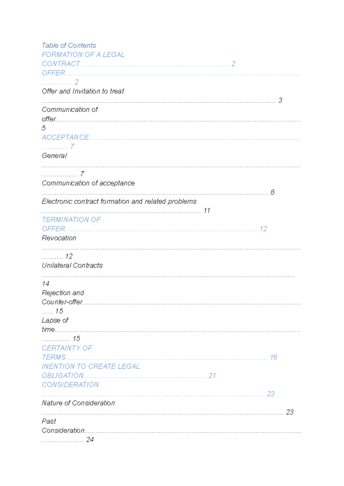 Contracts - Table of Contents FORMATION OF A LEGAL - Studocu