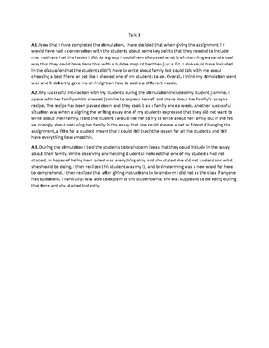 Task 1 - Task 1 - Hope Rupp 012040810 DKM3 Task 1 A1. The class I am ...