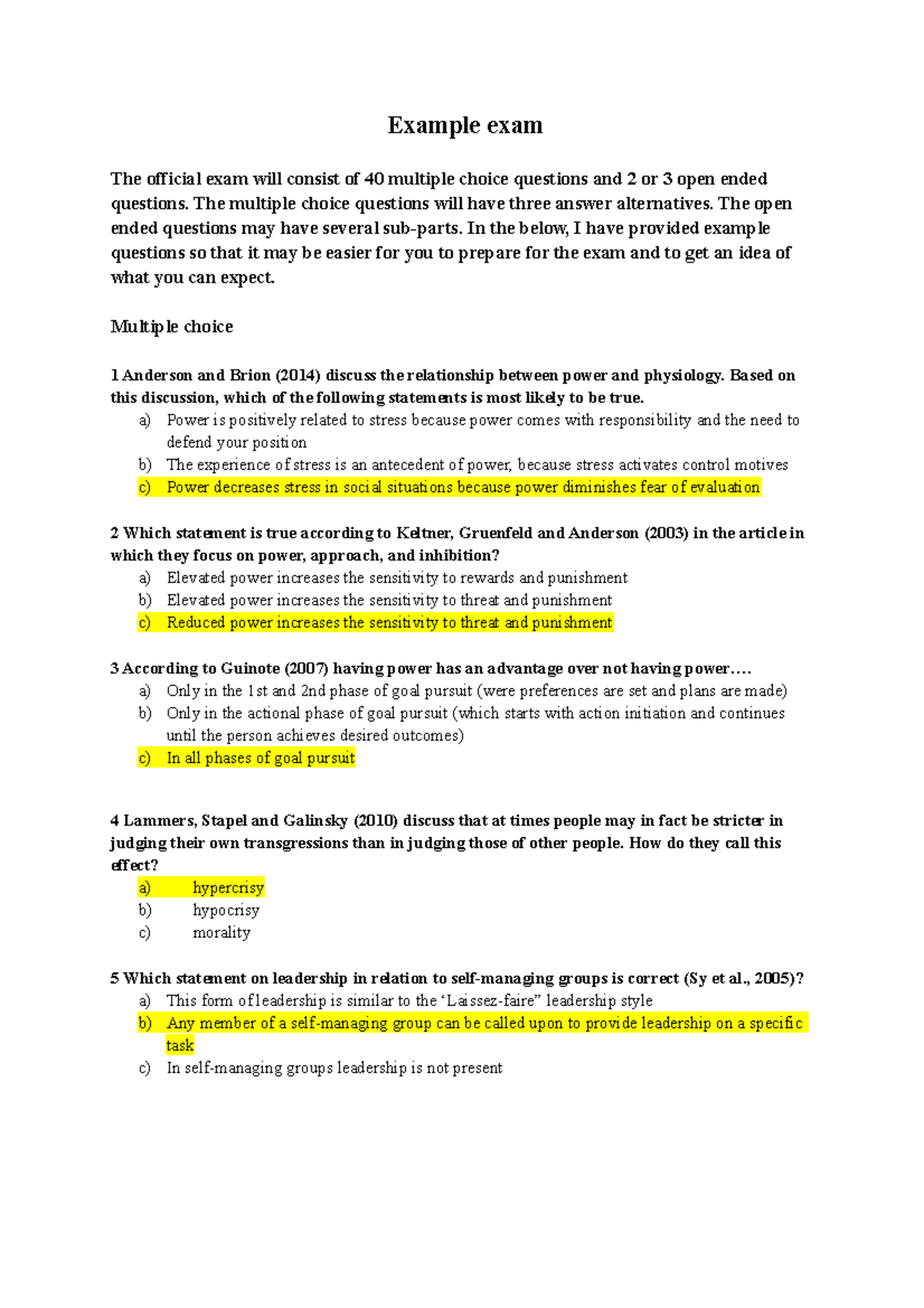 Example exam 2020 - Example exam The official exam will consist of 40 ...