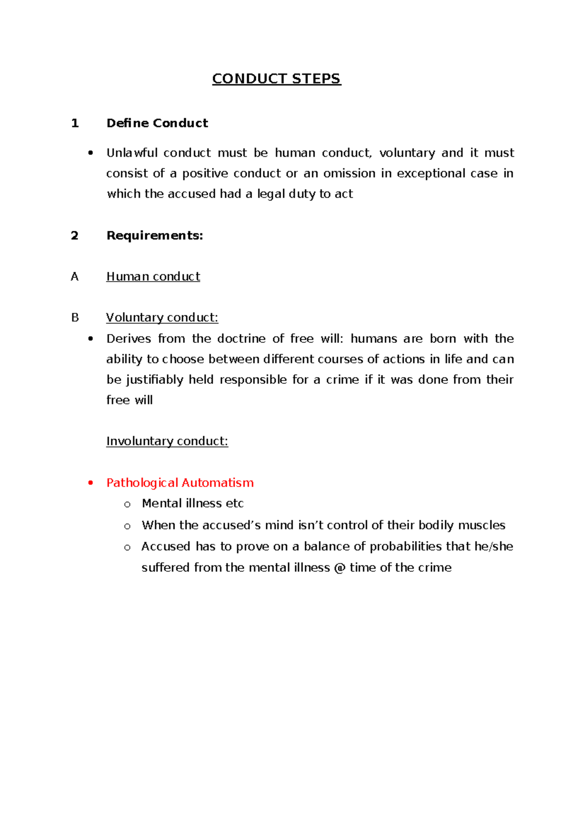 Conduct steps - CONDUCT STEPS 1 Define Conduct Unlawful conduct must be human conduct, voluntary ...