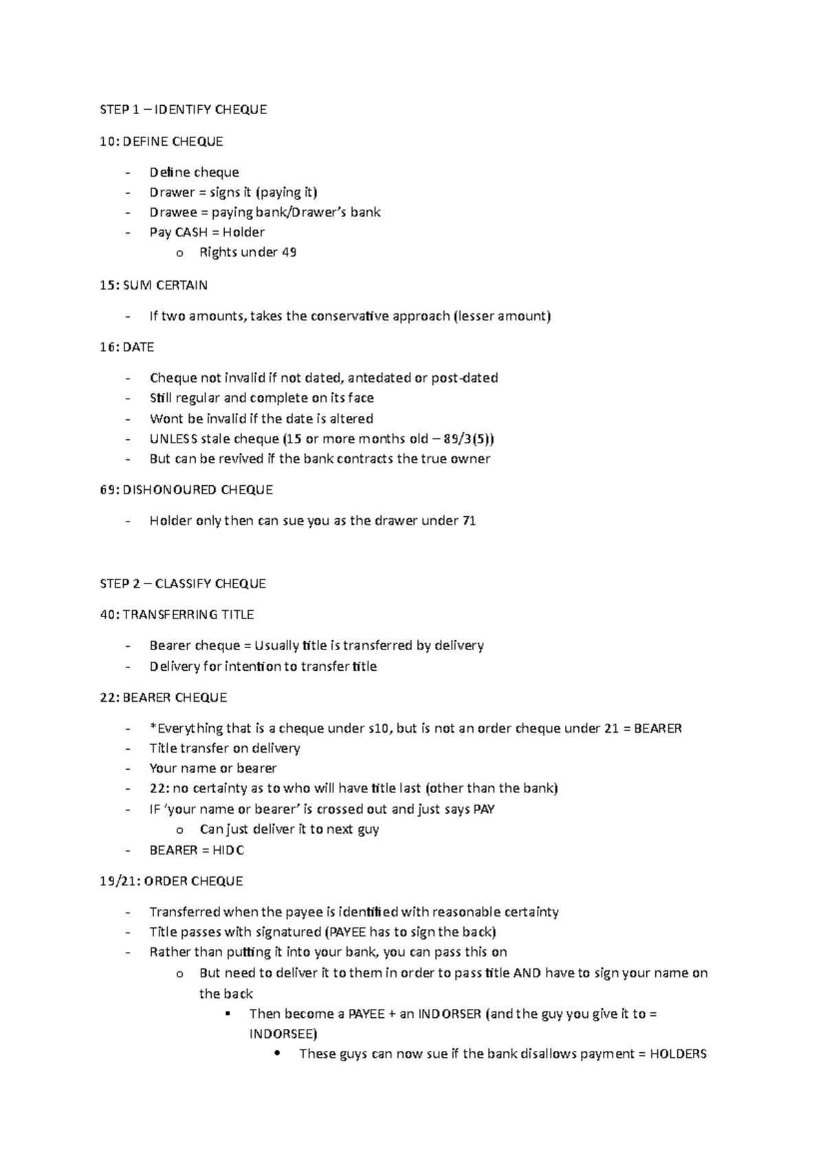 Cheques Overview - STEP 1 – IDENTIFY CHEQUE 10: DEFINE CHEQUE - Define ...