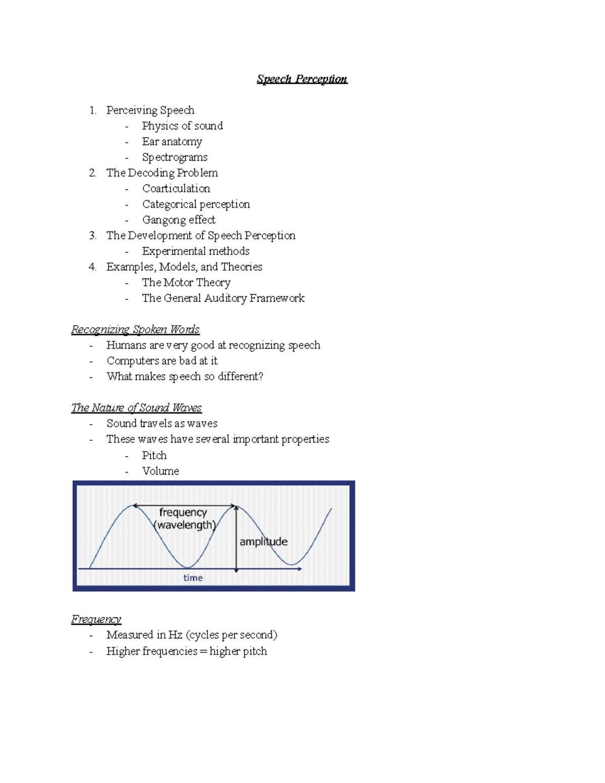 Week 4 - Speech Perception - Speech Perception Perceiving Speech ...
