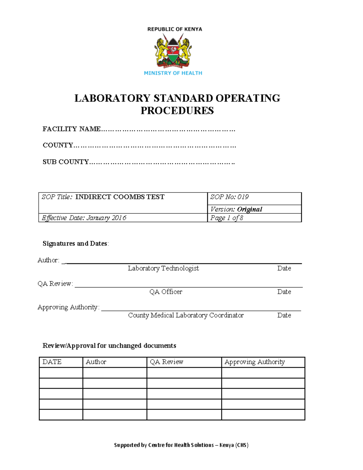 Indirect Coomb's Test - LABORATORY STANDARD OPERATING PROCEDURES ...
