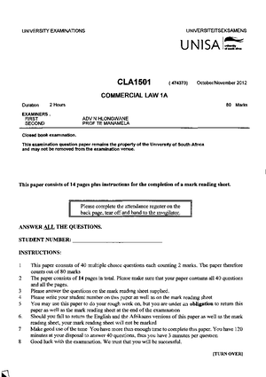 CLA1503 - Past exam question paper. - UNIVERSITY EXAMINATIONS May/June ...