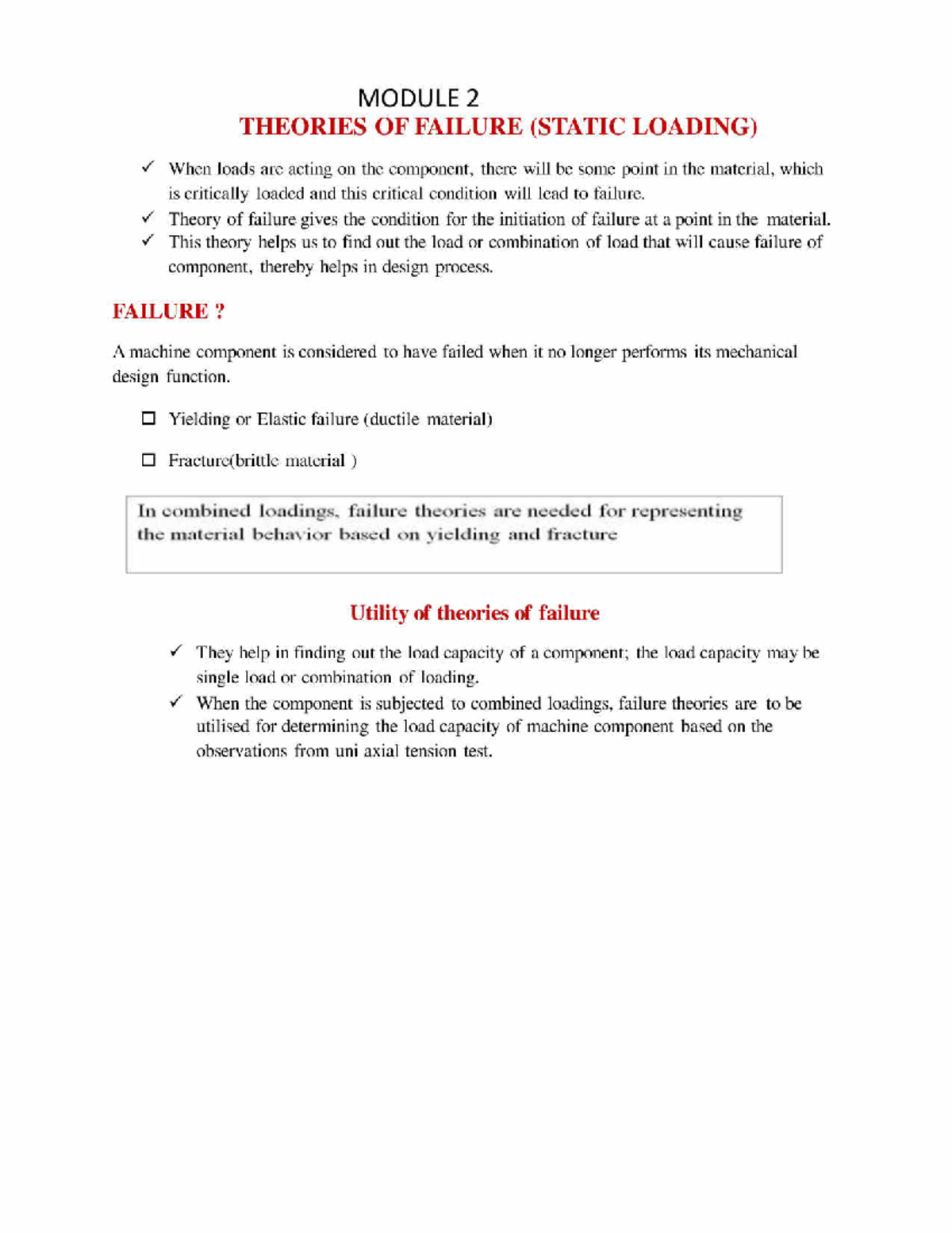 Module 2 - help understanding failure of theories - MODULE 2 THEORIES OF FAILURE (STATIC LOADING ...