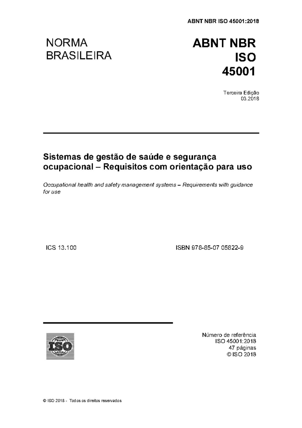ISO 45001 - Diretrizes para o Sistema de Gestão de Saúde e Segurança ...