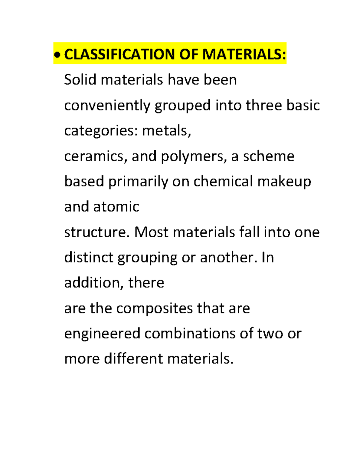 Classification OF Materials - CLASSIFICATION OF MATERIALS: Solid ...