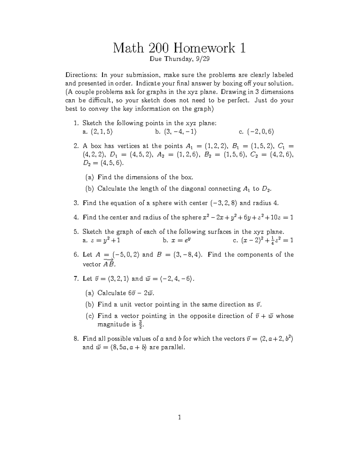 MATH 200 HW#1 Q'S - Multivariate Calculus HW#1 Problems - Math 200 Homework 1 Due Thursday, 9 ...
