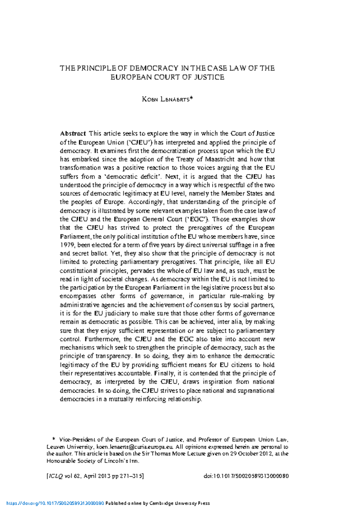 The principle of democracy in the case law of the european court of ...