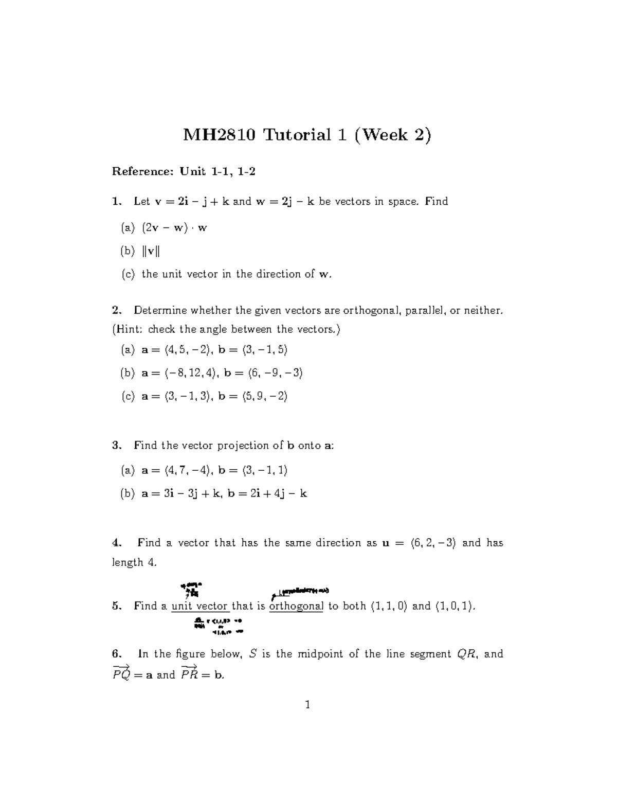 Tutorial 1 (Week 2) - Vectors - MH2810 Tutorial 1 (Week 2) Reference ...