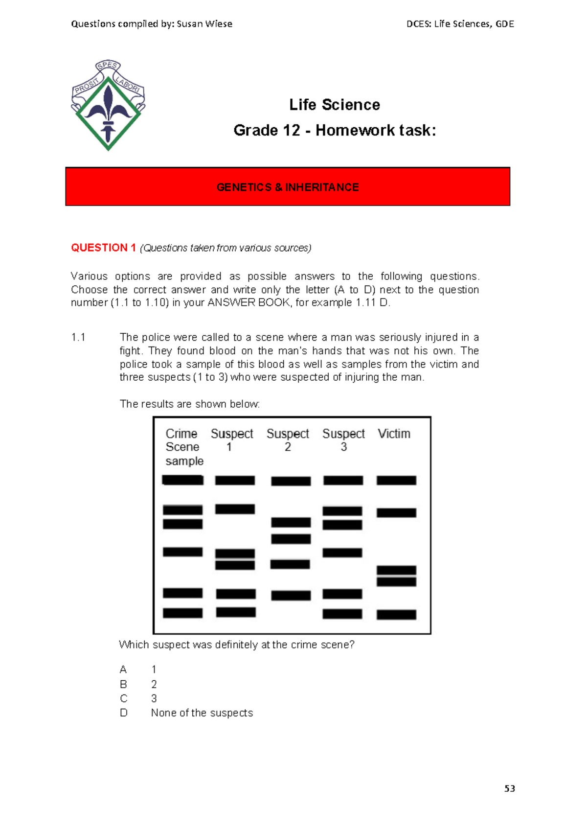 Genetics and Inheritance - Life Science Grade 12 - Homework task ...