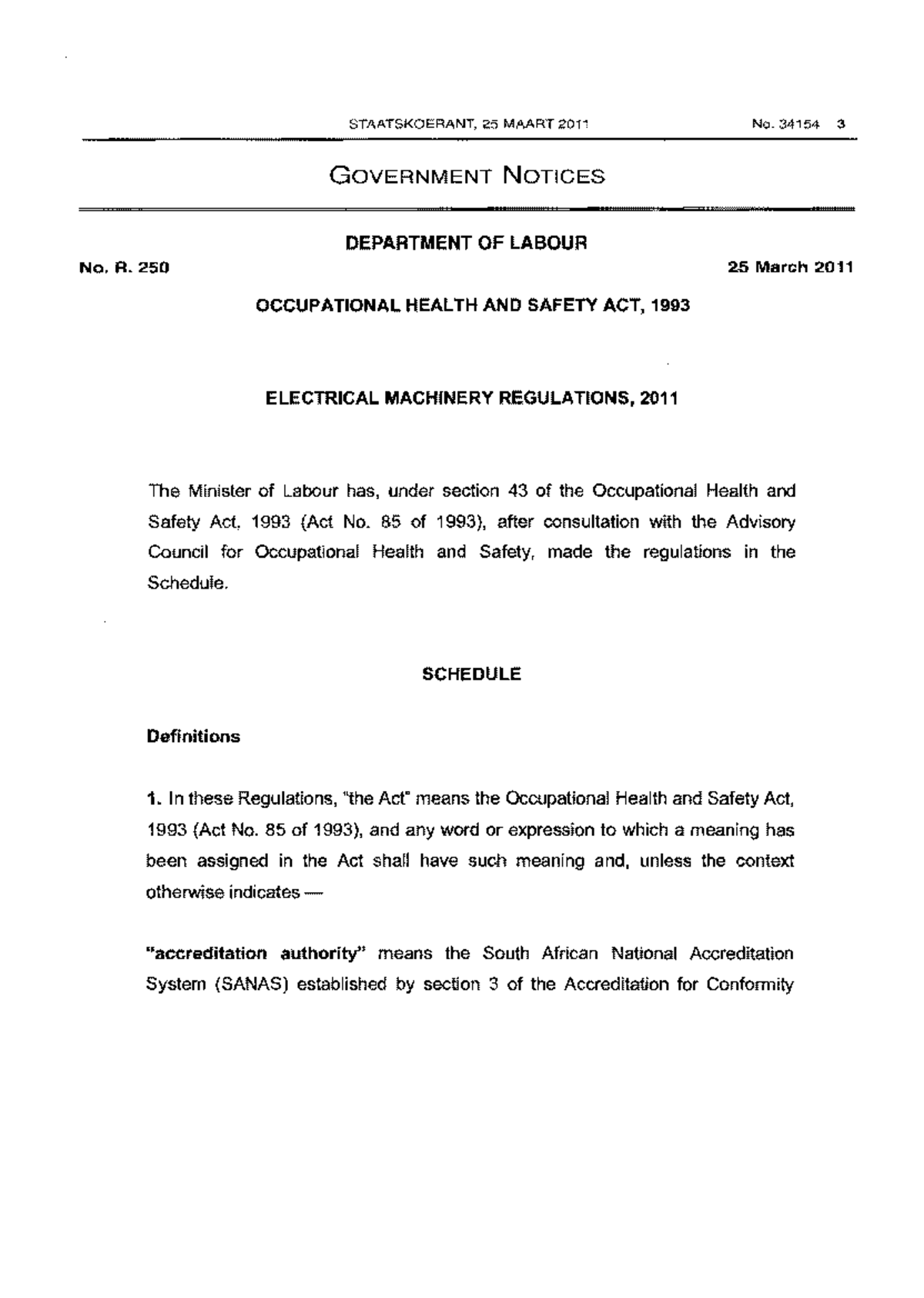 Electrical Machinery Regulations, 2011 - STAATSKOERANT, 25 MAART 2011 ...