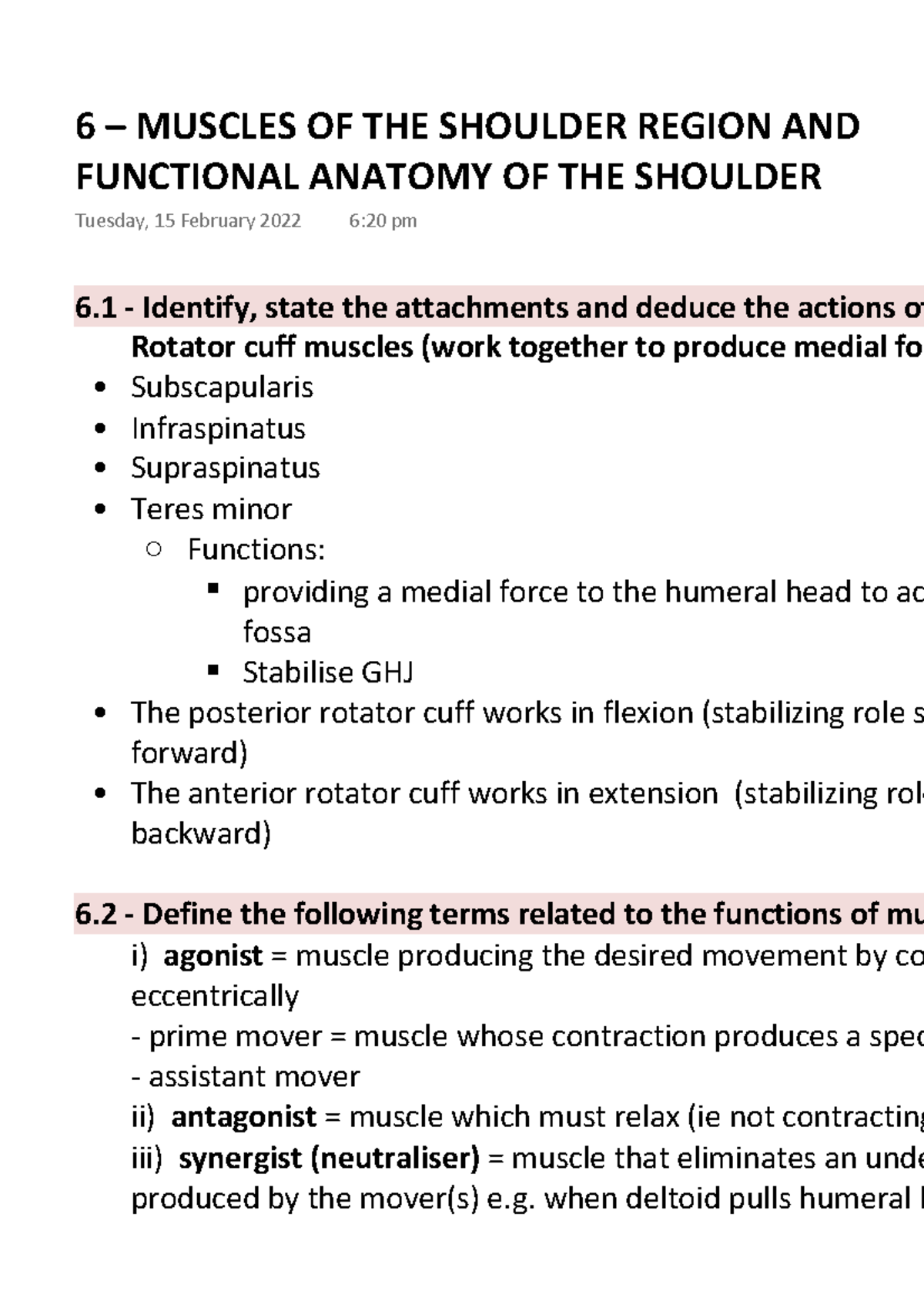 6 – Muscles OF THE Shoulder Region AND Functional Anatomy OF THE ...