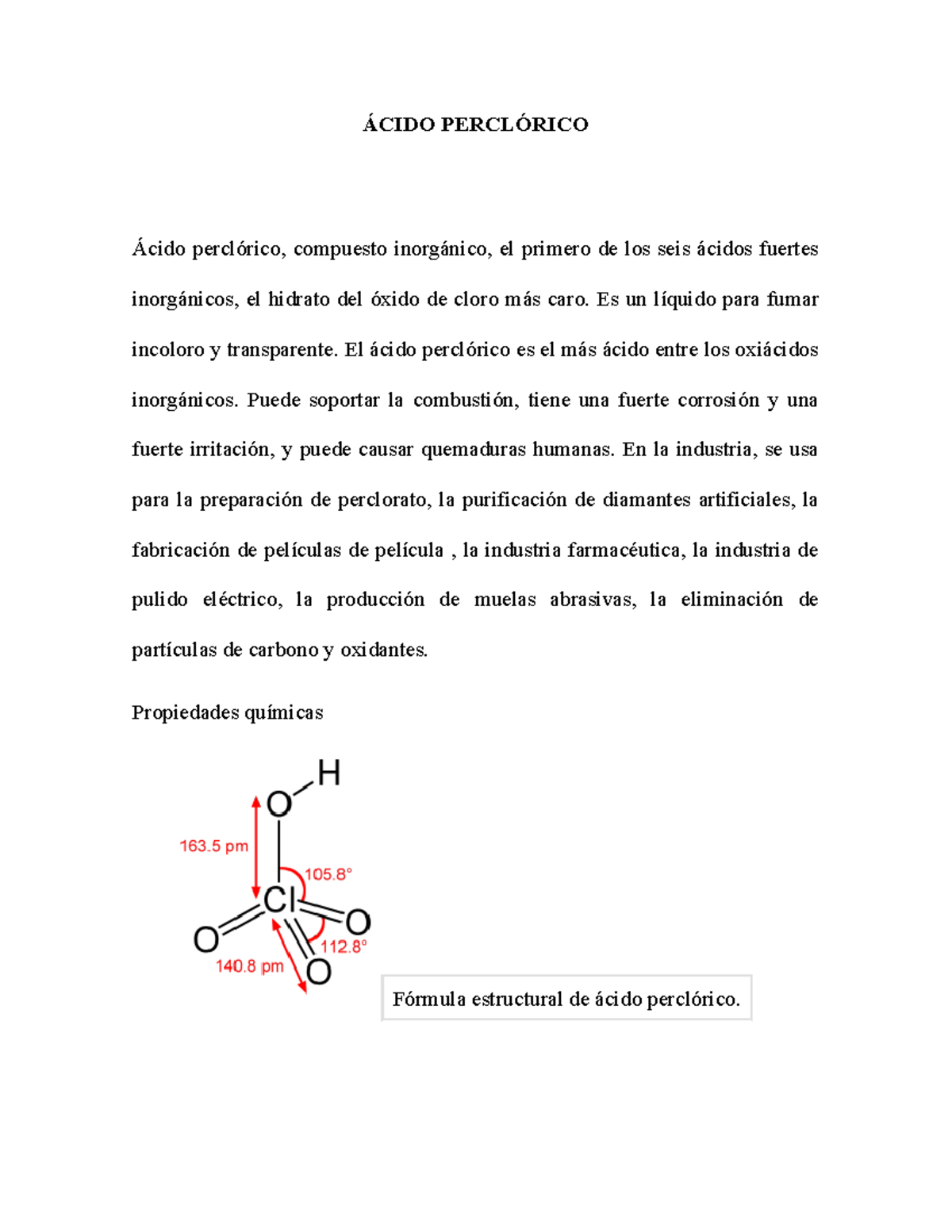 Ácido Perclórico - ÁCIDO PERCLÓRICO Ácido perclórico, compuesto ...