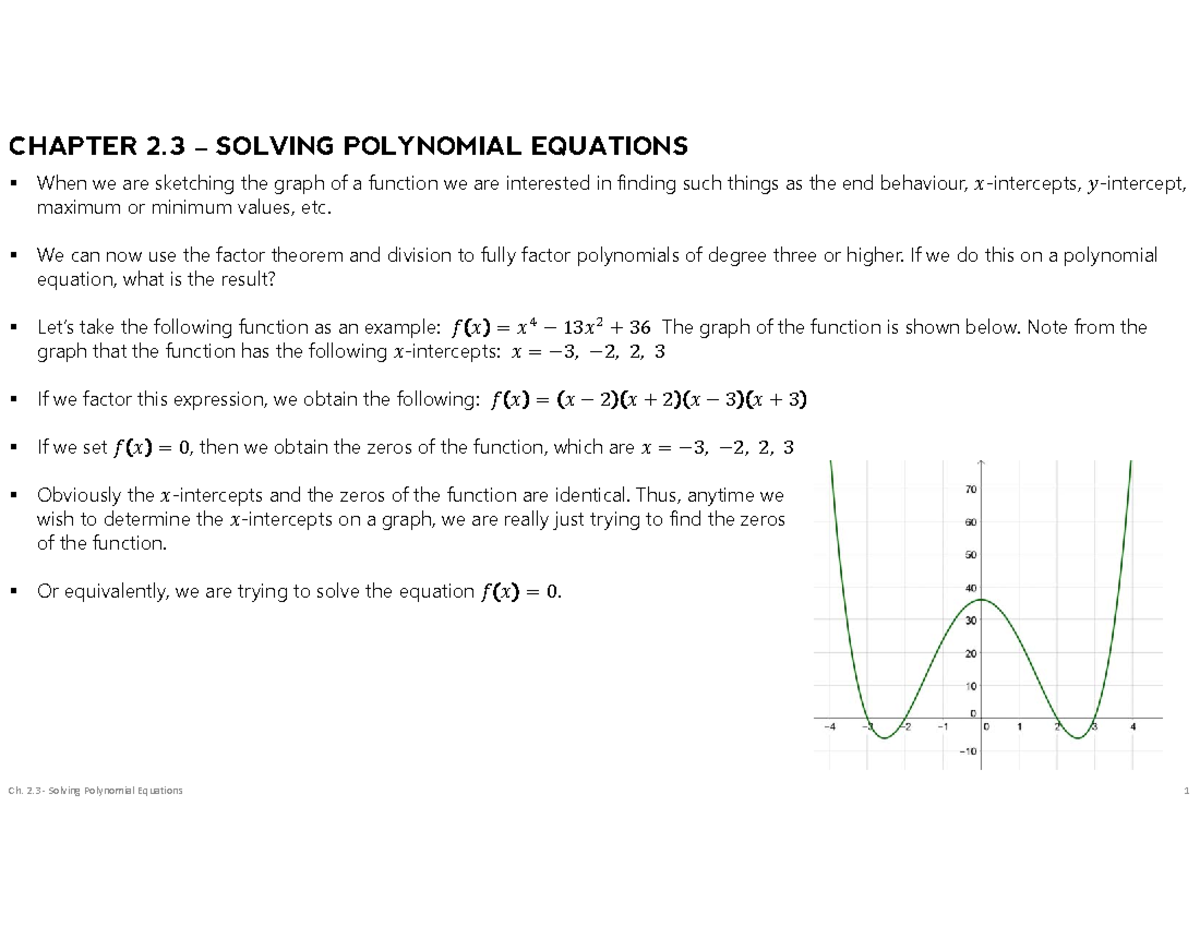 MHF4U - Ch. 2.3 - Solving Polynomial Eqns - Ch. 2 ‐ Solving Polynomial ...