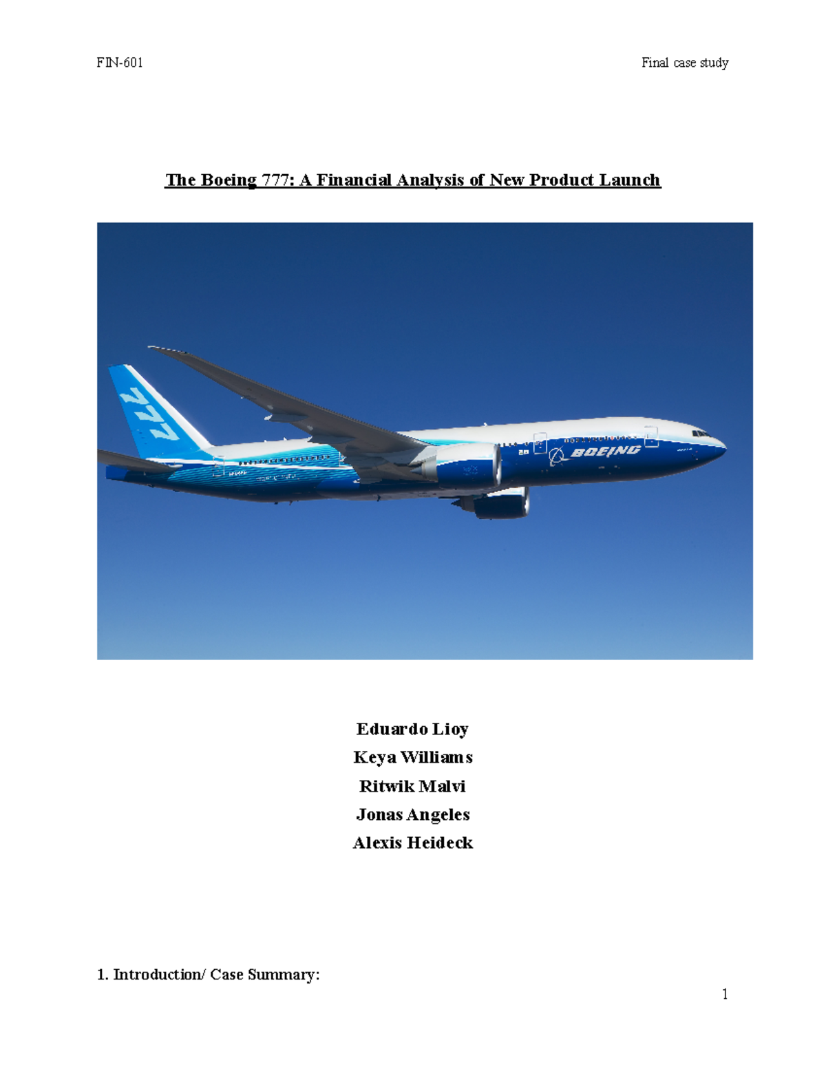 Fin 601 Final Project Team3 - The Boeing 777: A Financial Analysis of ...