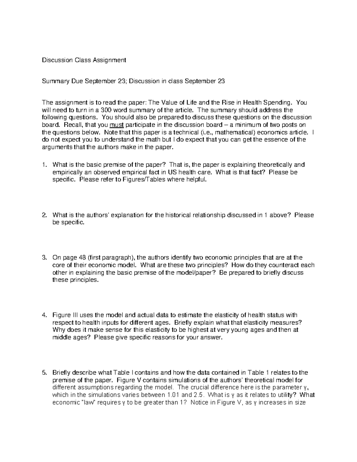 Discussion Class Assignment - Discussion Class Assignment Summary Due ...