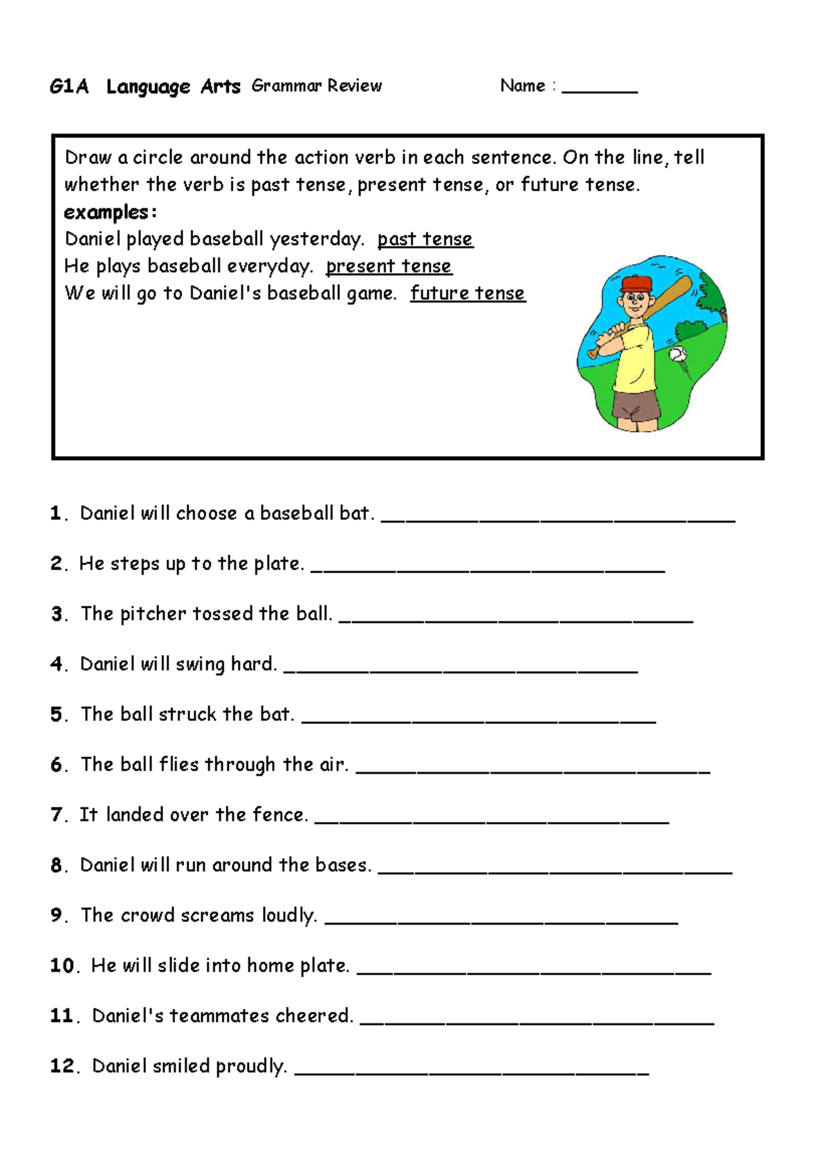 G1A Language Arts Grammar Review Name - G1A Language Arts Grammar ...