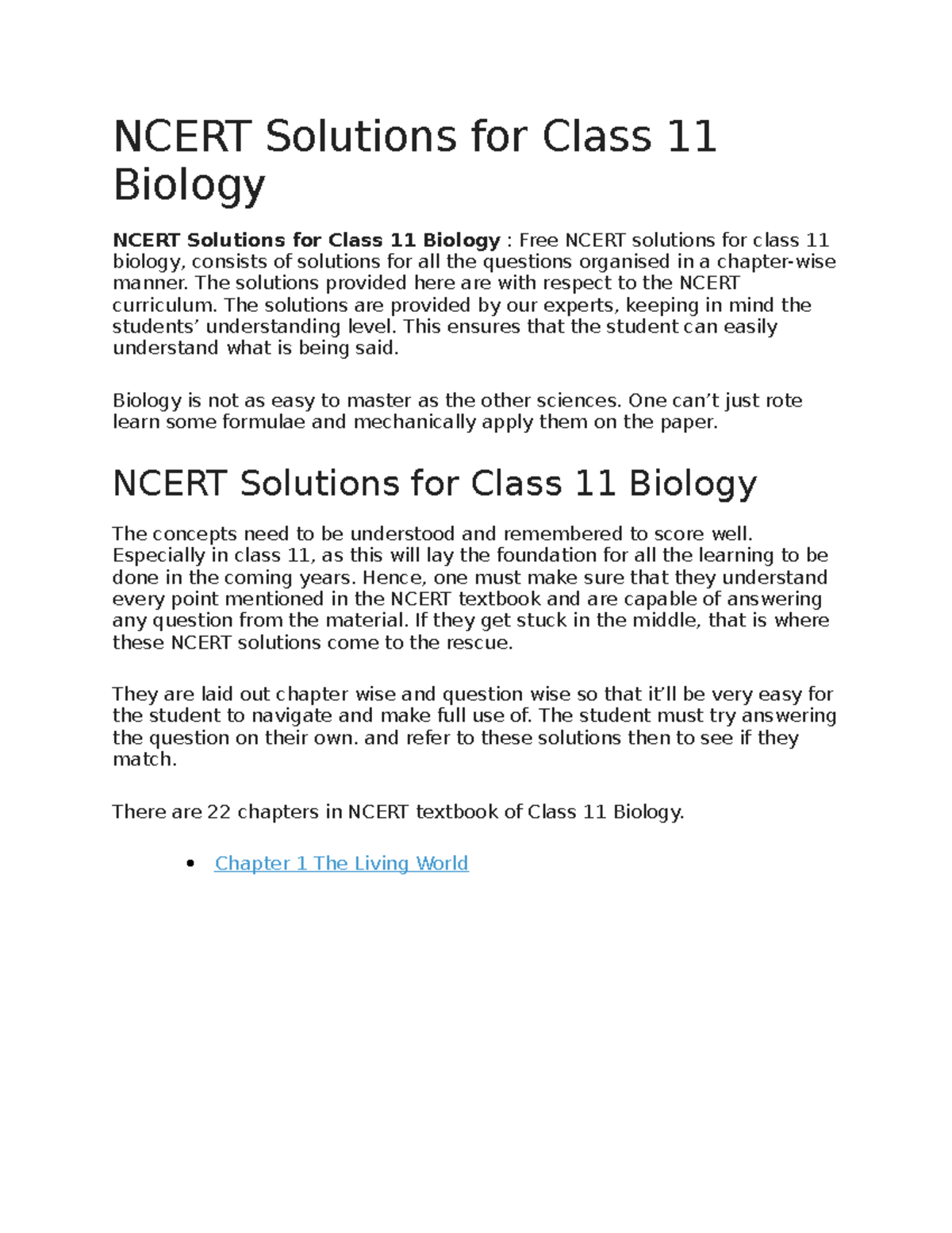 Ncert Solutions for Class 11 Biology - The solutions provided here are ...