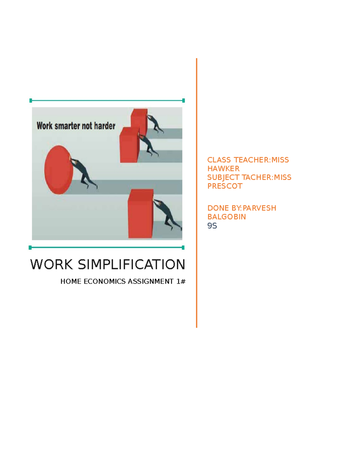 Document 15 - m,n - WORK SIMPLIFICATION HOME ECONOMICS ASSIGNMENT 1 ...