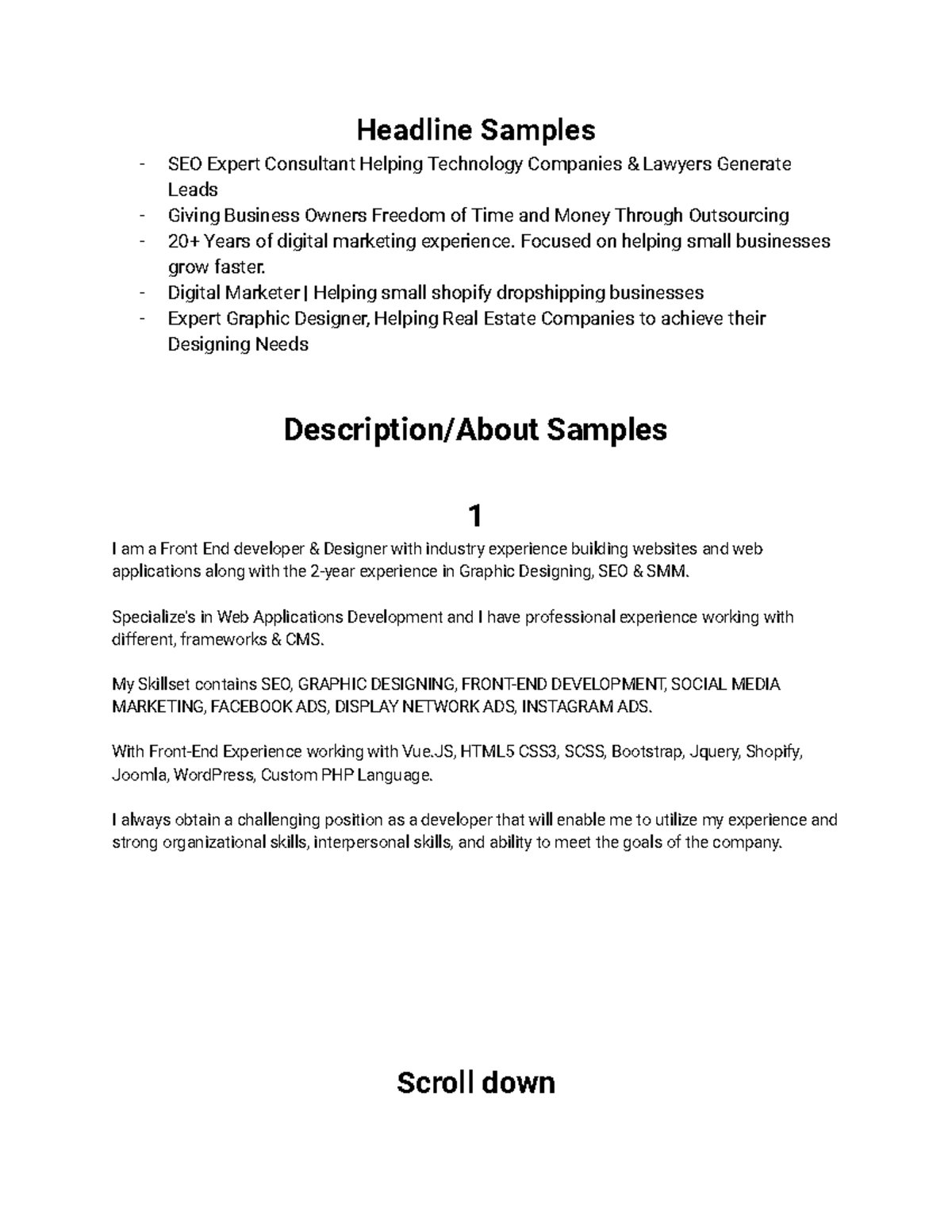 Linkedin Profile Samples - Headline Samples SEO Expert Consultant ...