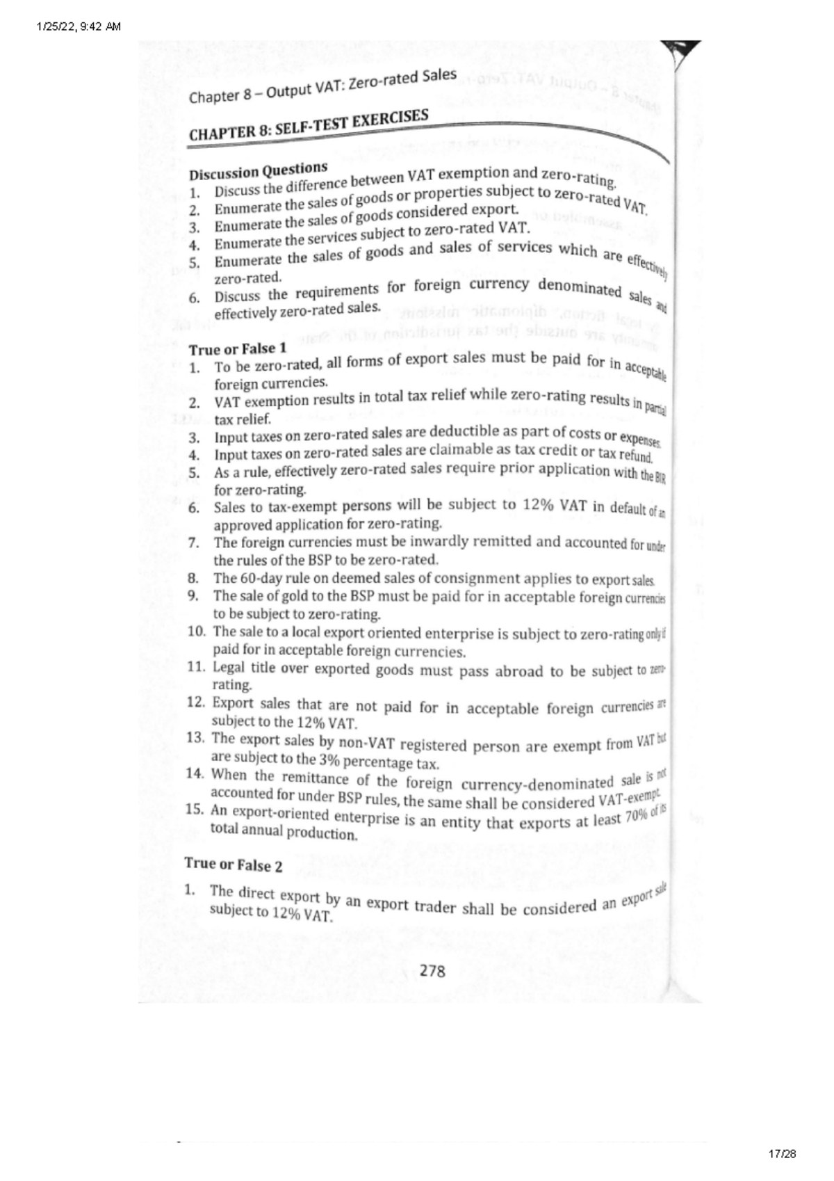 Chapter 8 - Lecture - VAT·zero-ratedSales Chapter 8- Output · STEXERCISES _!:!:!APTER8:SELF-TE ...