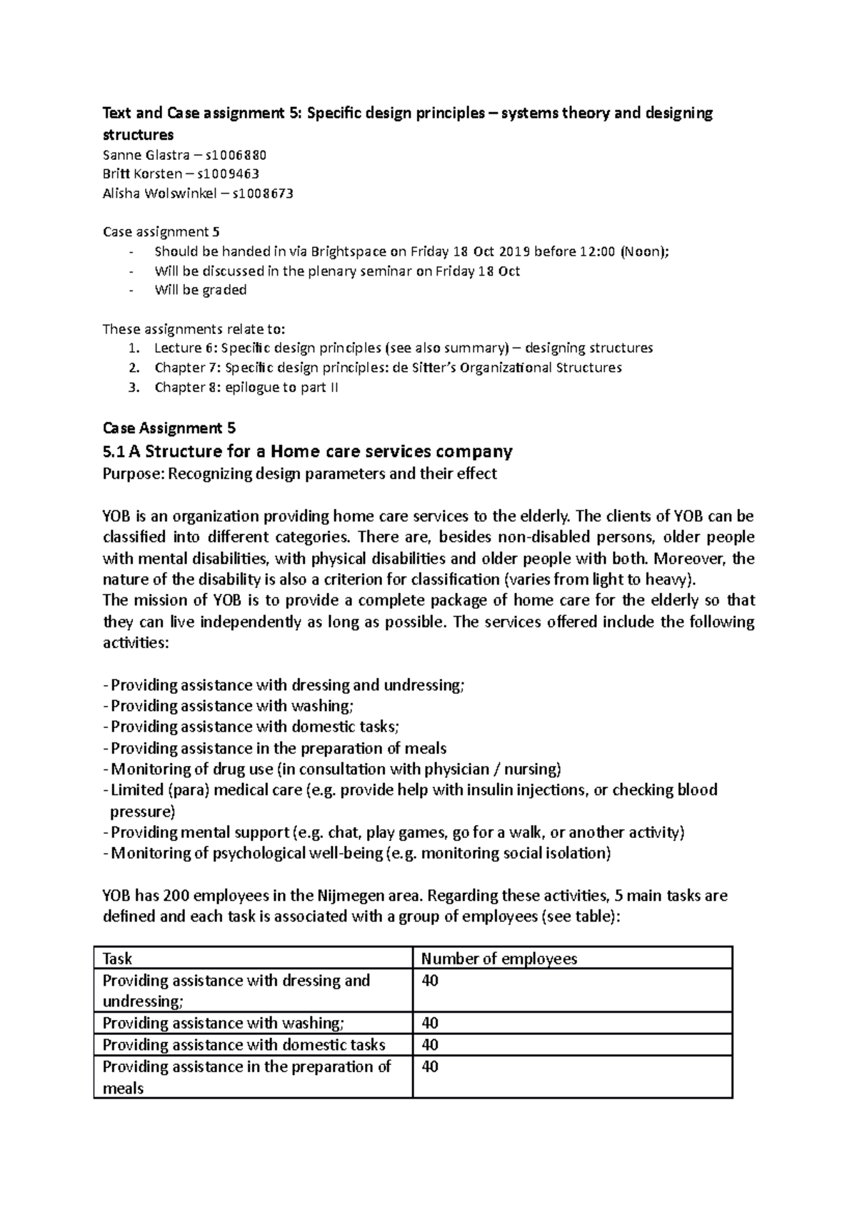 CA5 - Verplichte opdracht - Text and Case assignment 5: Specific design principles – systems ...