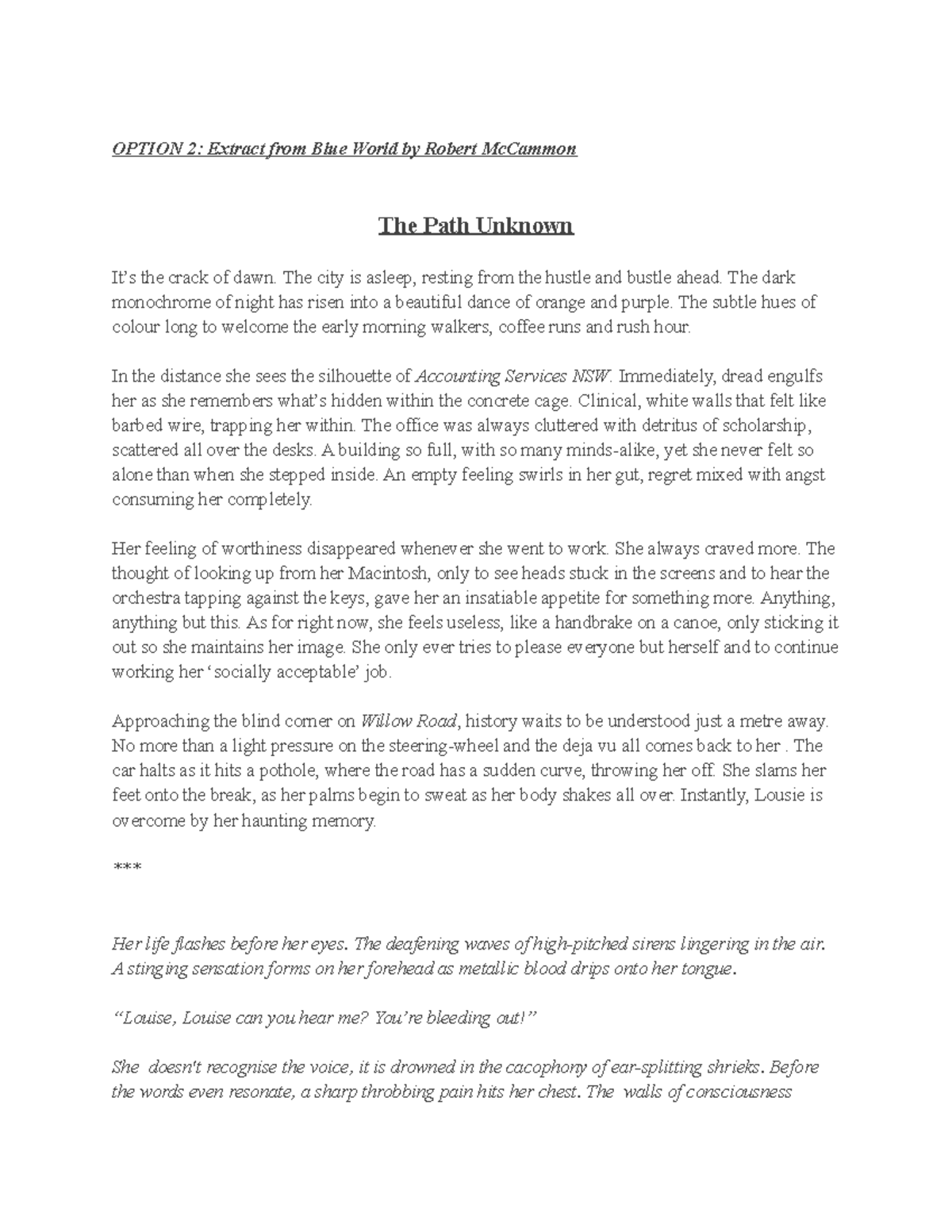 Part A Imaginative composition (600-800 words) - OPTION 2: Extract from ...