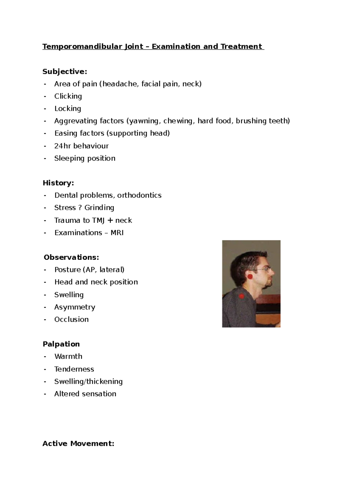 Week 7 - TMJ - Summary Musculoskeletal Physiotherapy I ...