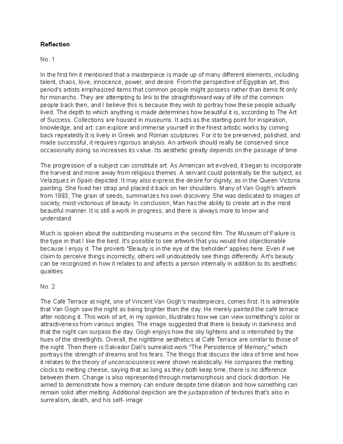 Reflection - All about artwork. - Reflection No. 1 In the first fim it ...