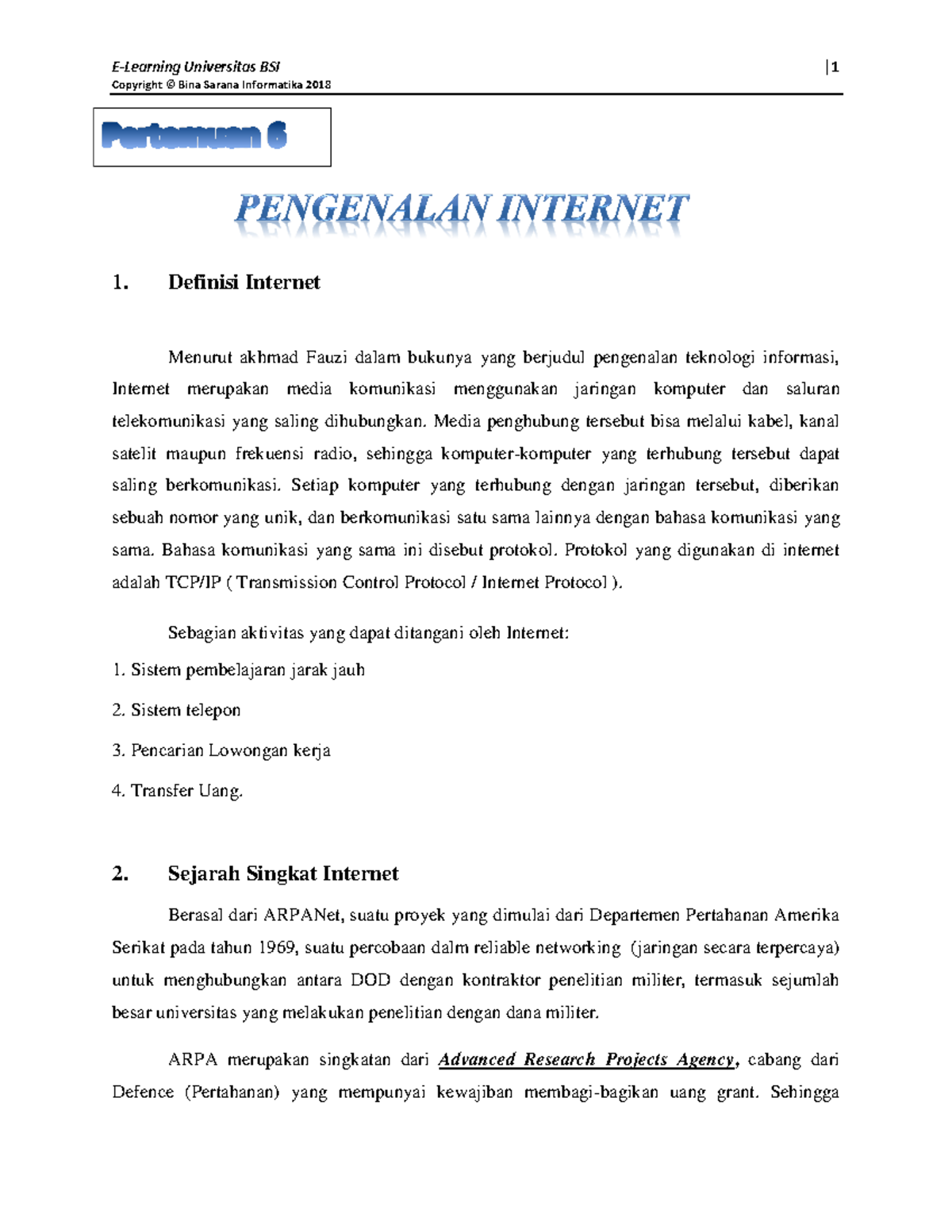 Pengenalan internet - Universitas Bina Sarana Informatika - Copyright ...