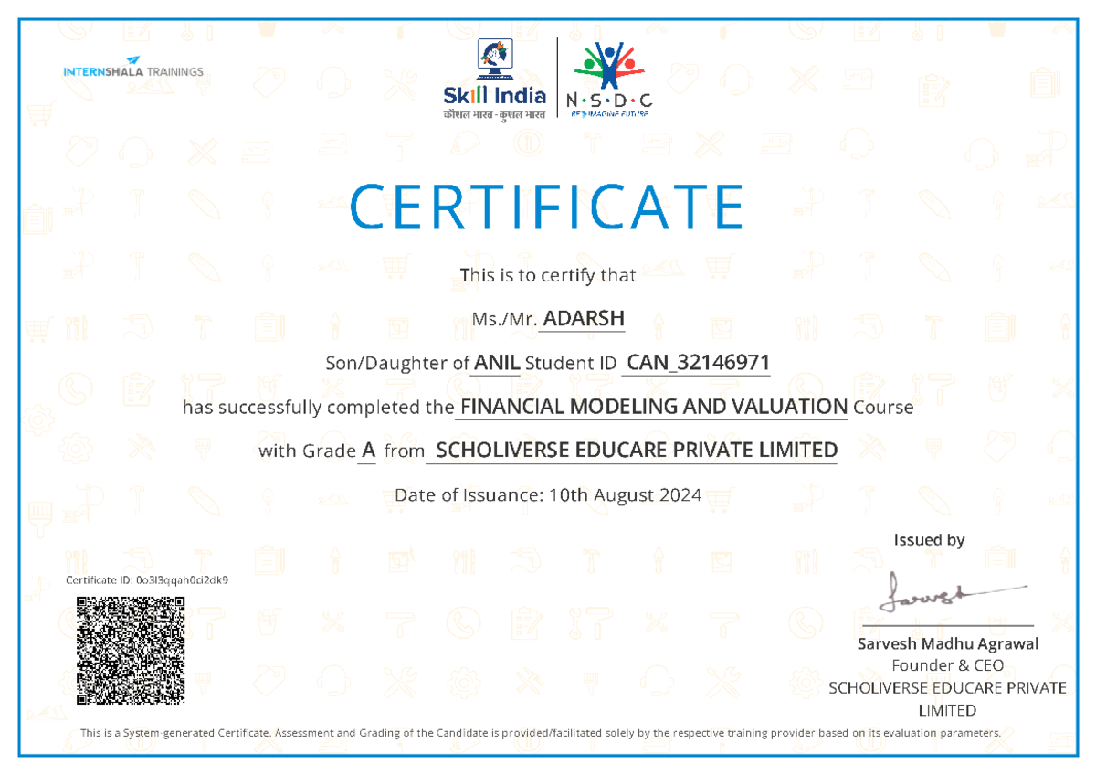 CAN 32146971 4153939 - Shah - INTERNSHALA TRAININGS Skill India N.S.D ...