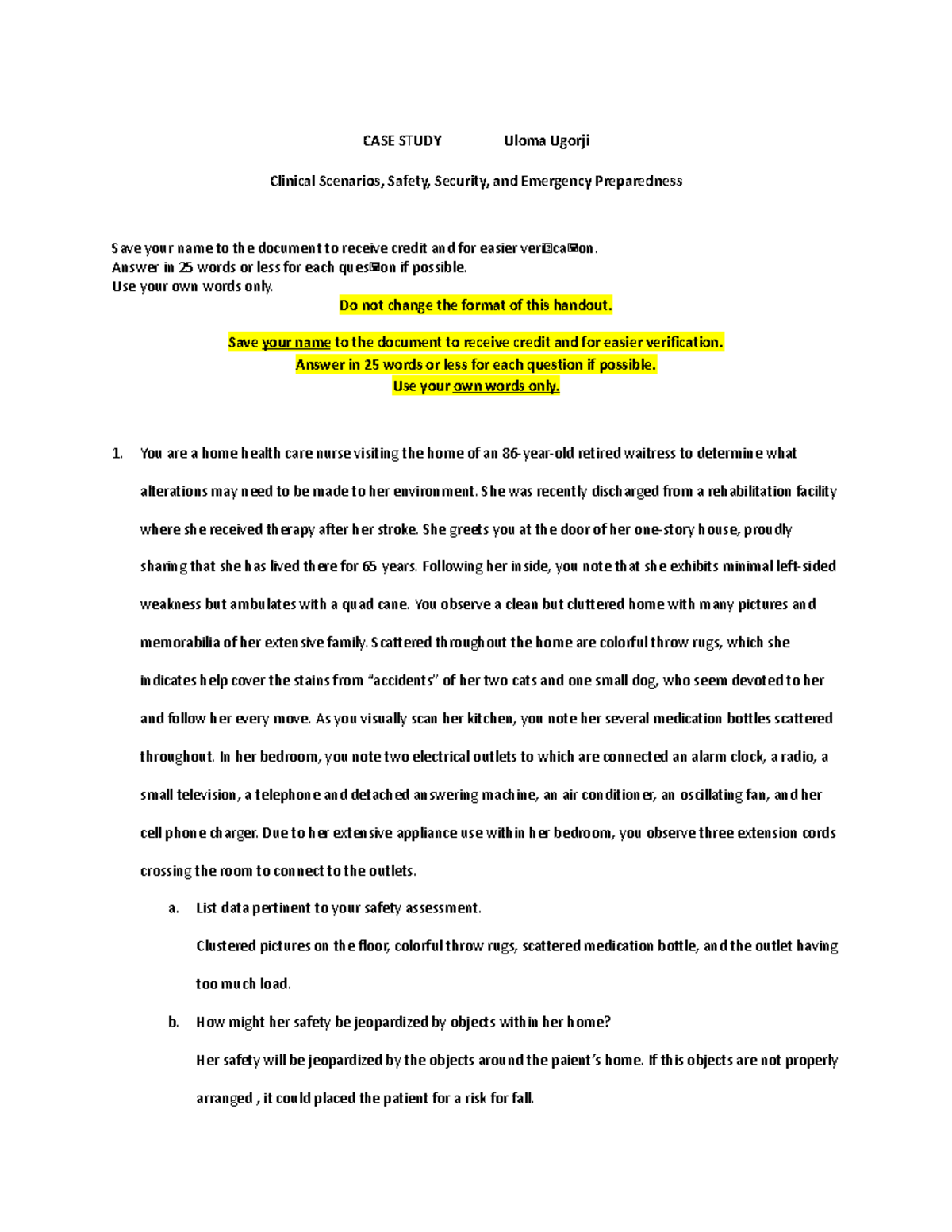 Week 3 CS Safety Securitcompleted - CASE STUDY Uloma Ugorji Clinical ...