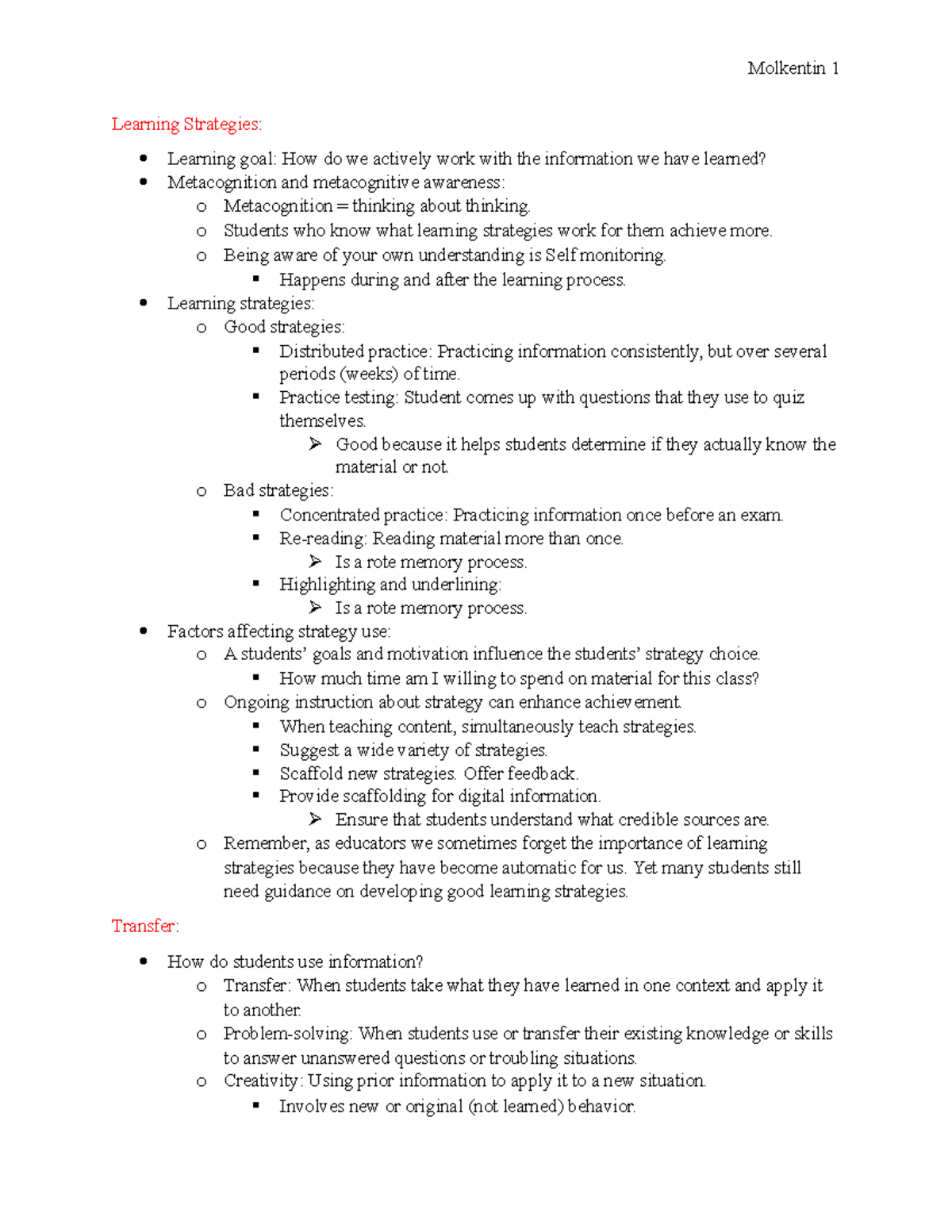 Quiz 4 Lecture Notes - Learning Strategies: Learning goal: How do we ...