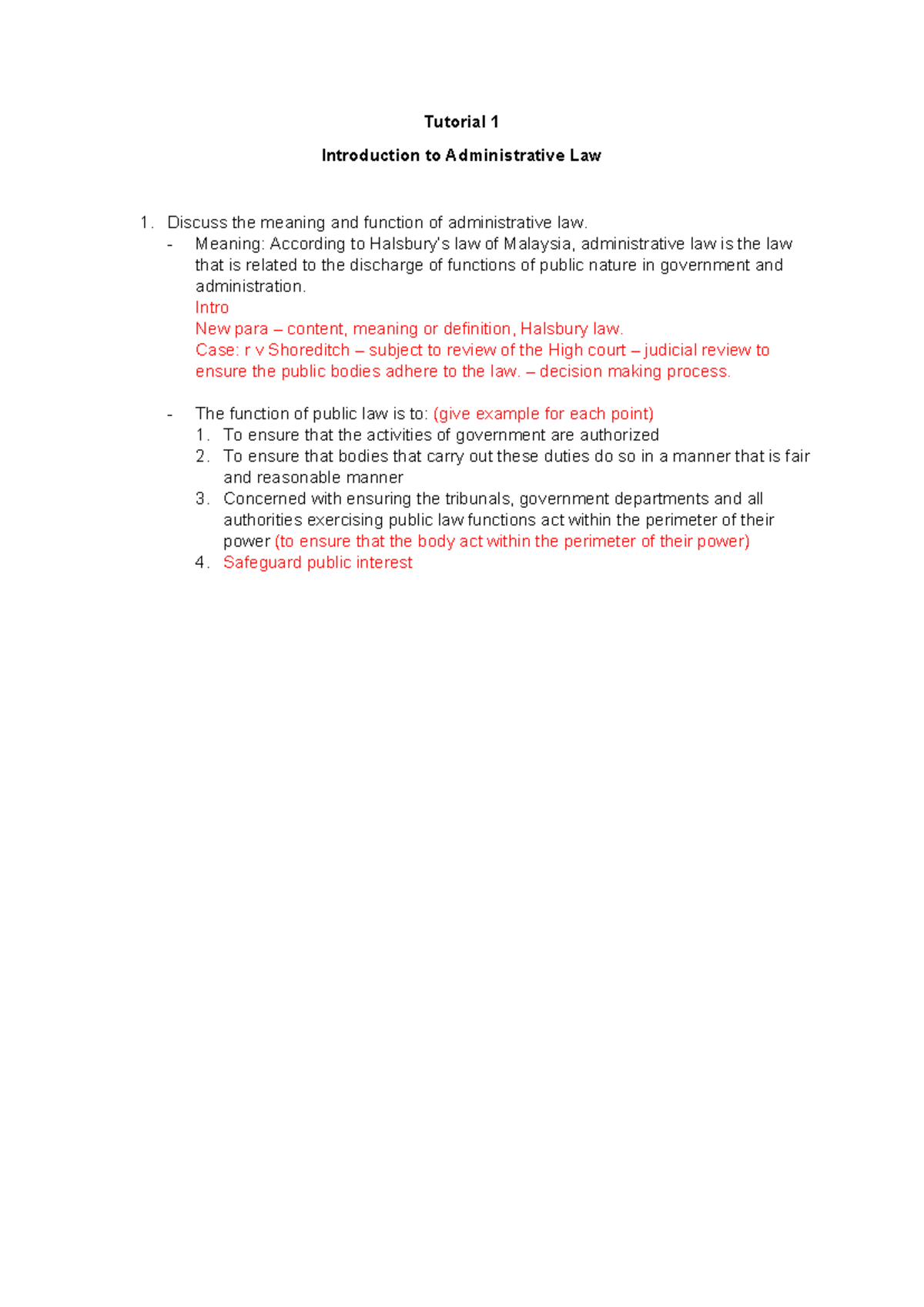 Tutorial 1 - Tutorial 1 Introduction to Administrative Law Discuss the meaning and function of ...