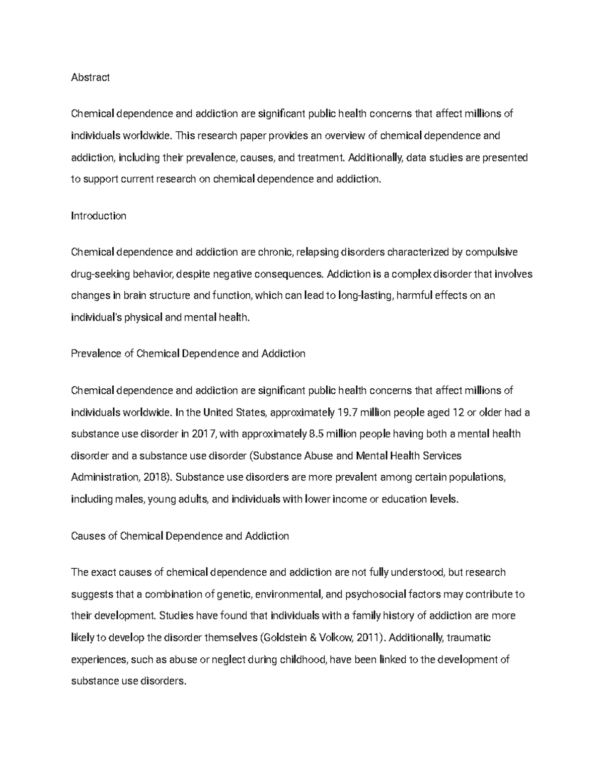 Research Paper Chemical Dependance and Addiction - Abstract Chemical ...