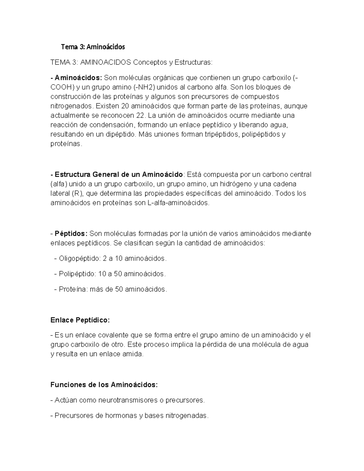 Aminoácidos Tema 3 - Guia de bioquimica morfo 1 - Tema 3: Aminoácidos TEMA 3: AMINOACIDOS ...