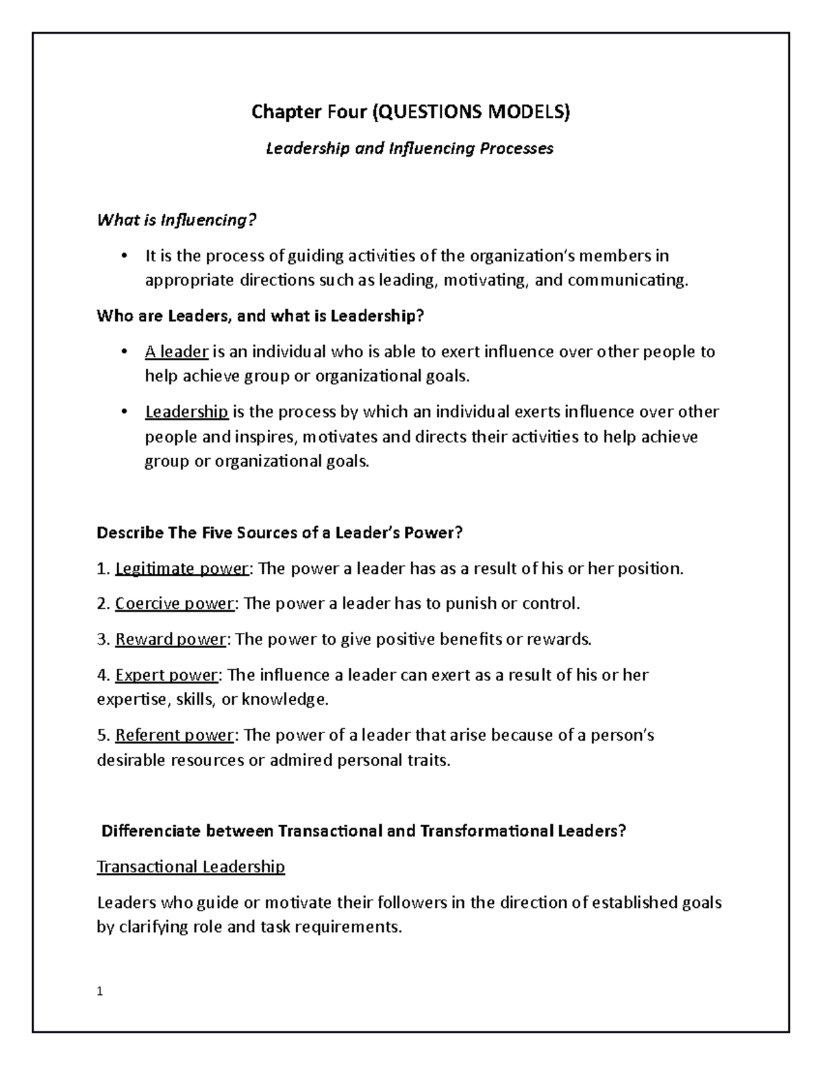 Chapter Four questions models - Programacion Orientada a Objetos - O&M ...
