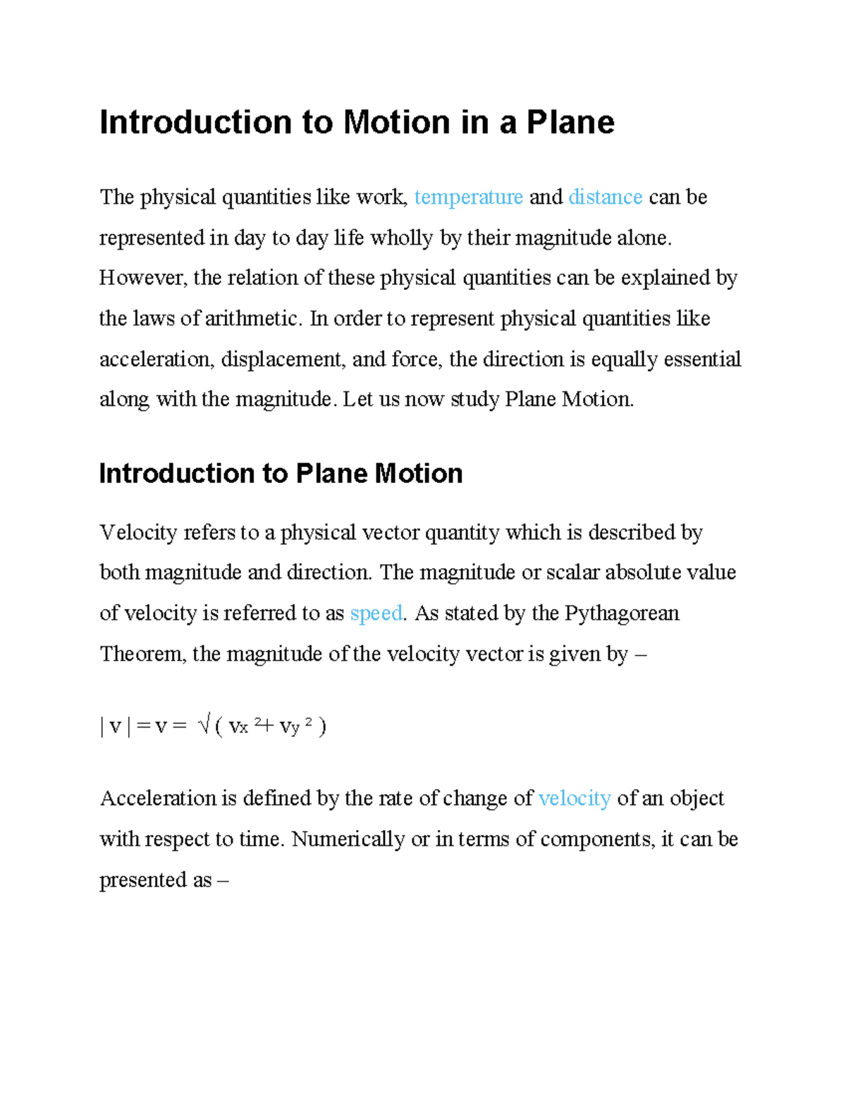 Web design course 2 - Useful notes - Introduction to Motion in a Plane ...
