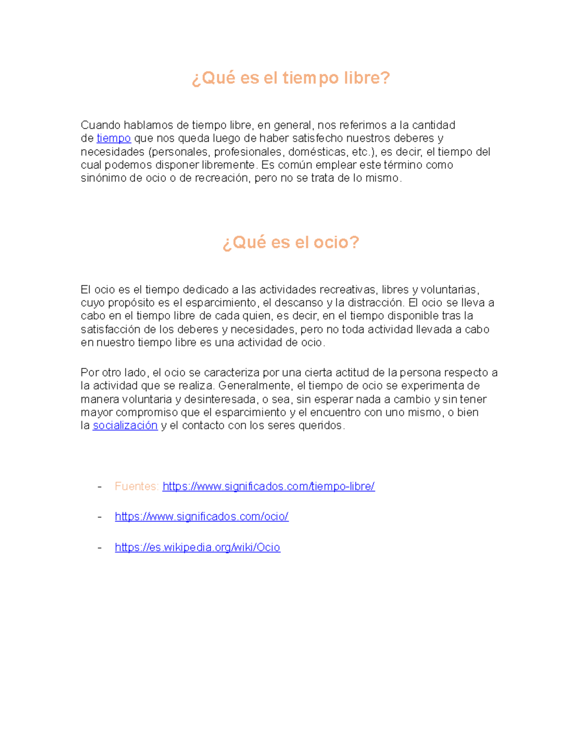 Qué es el tiempo libre - ¿Qué es el tiempo libre? Cuando hablamos de ...