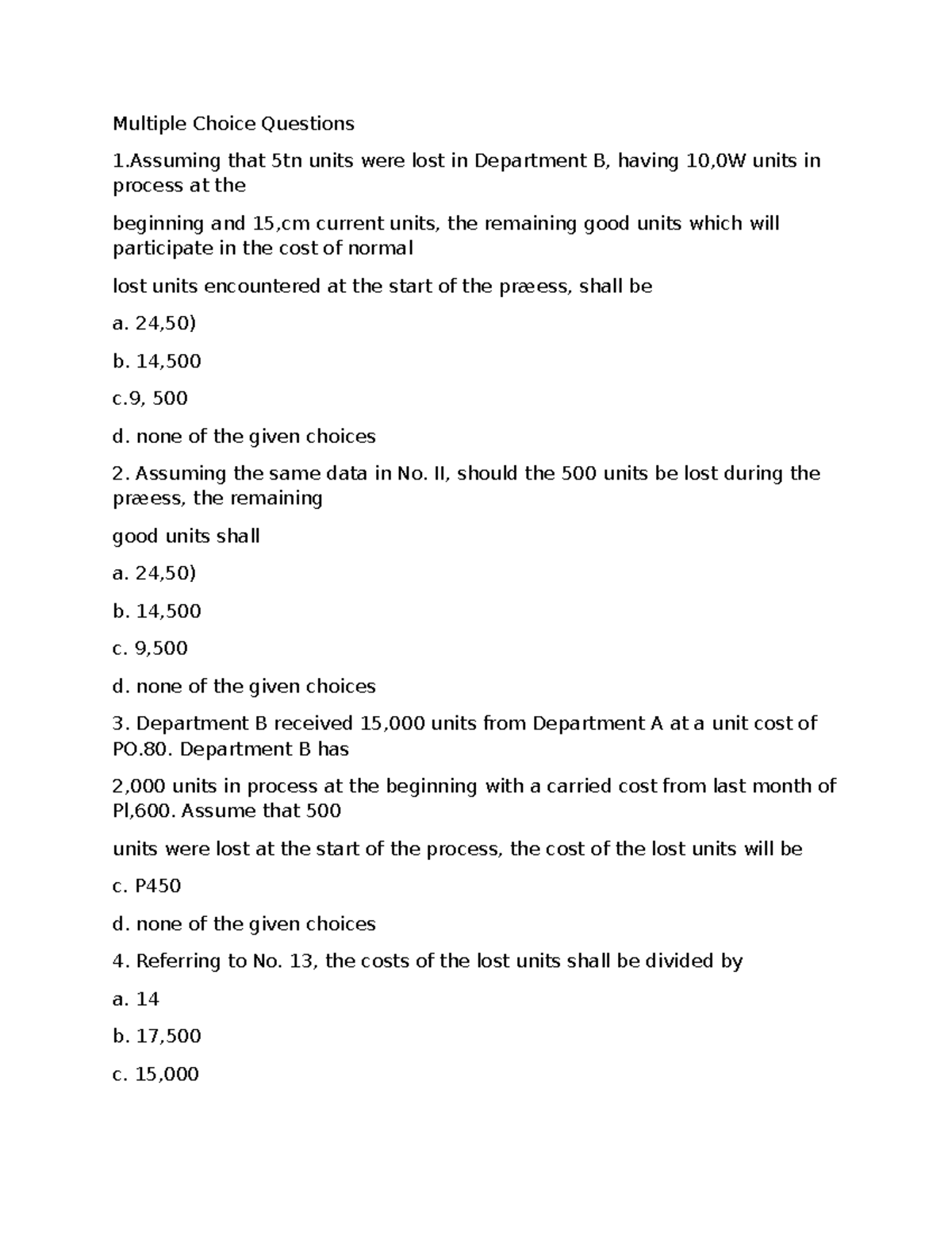 Multiple Choice Questions - 24,50) b. 14, c, 500 d. none of the given ...