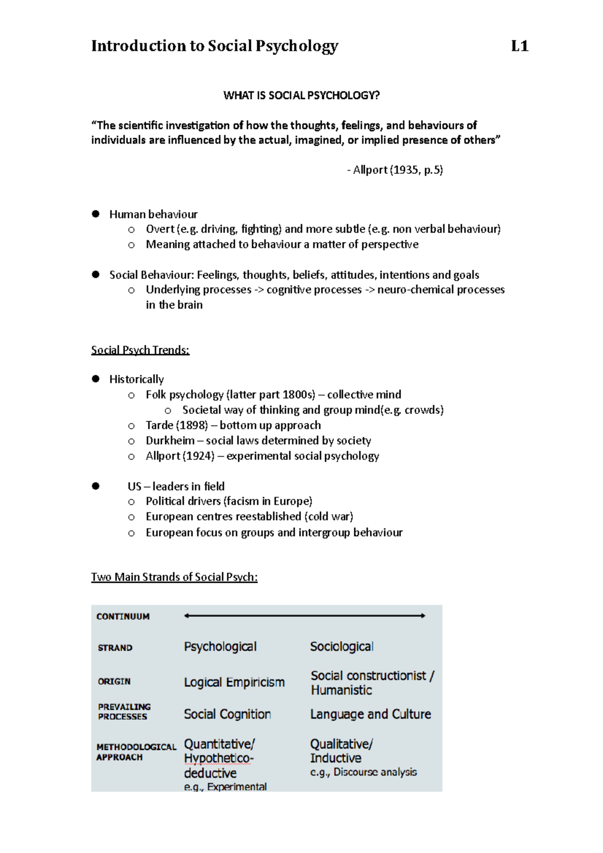 Social Lecture 1 - WHAT IS SOCIAL PSYCHOLOGY? “The scientific ...