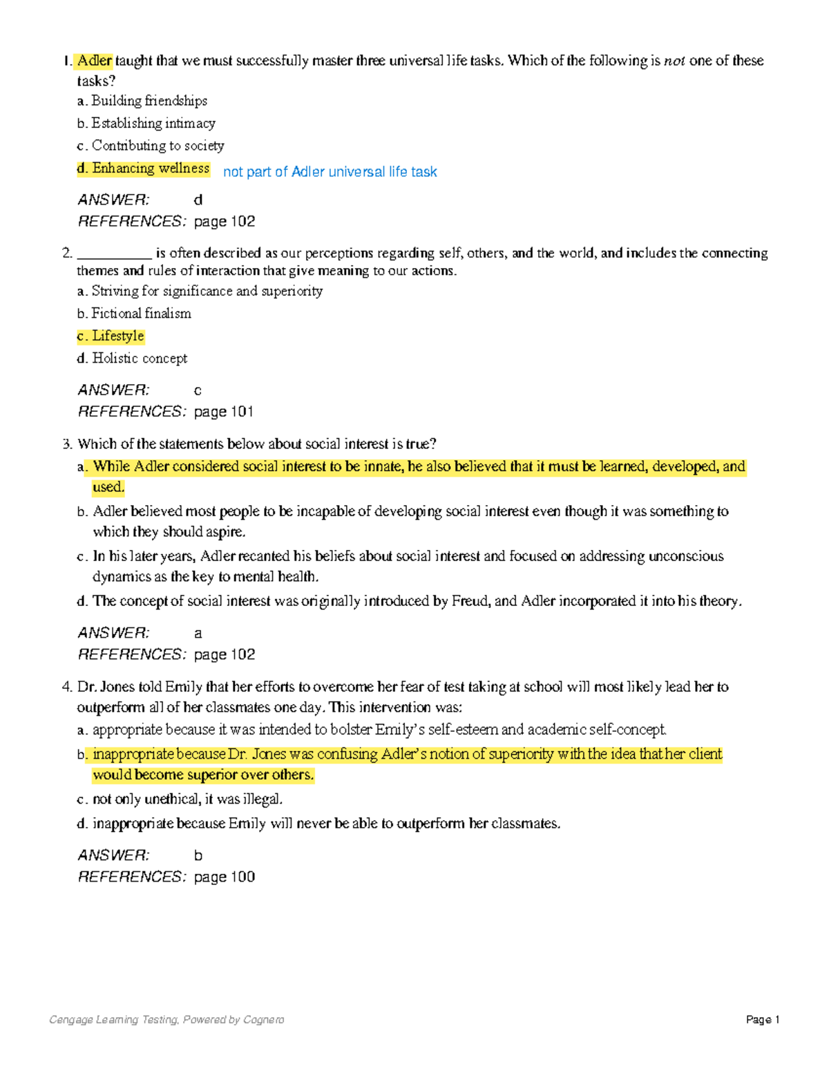 Chapter 5 Adlerian Therapy - 1. Adler taught that we must successfully ...