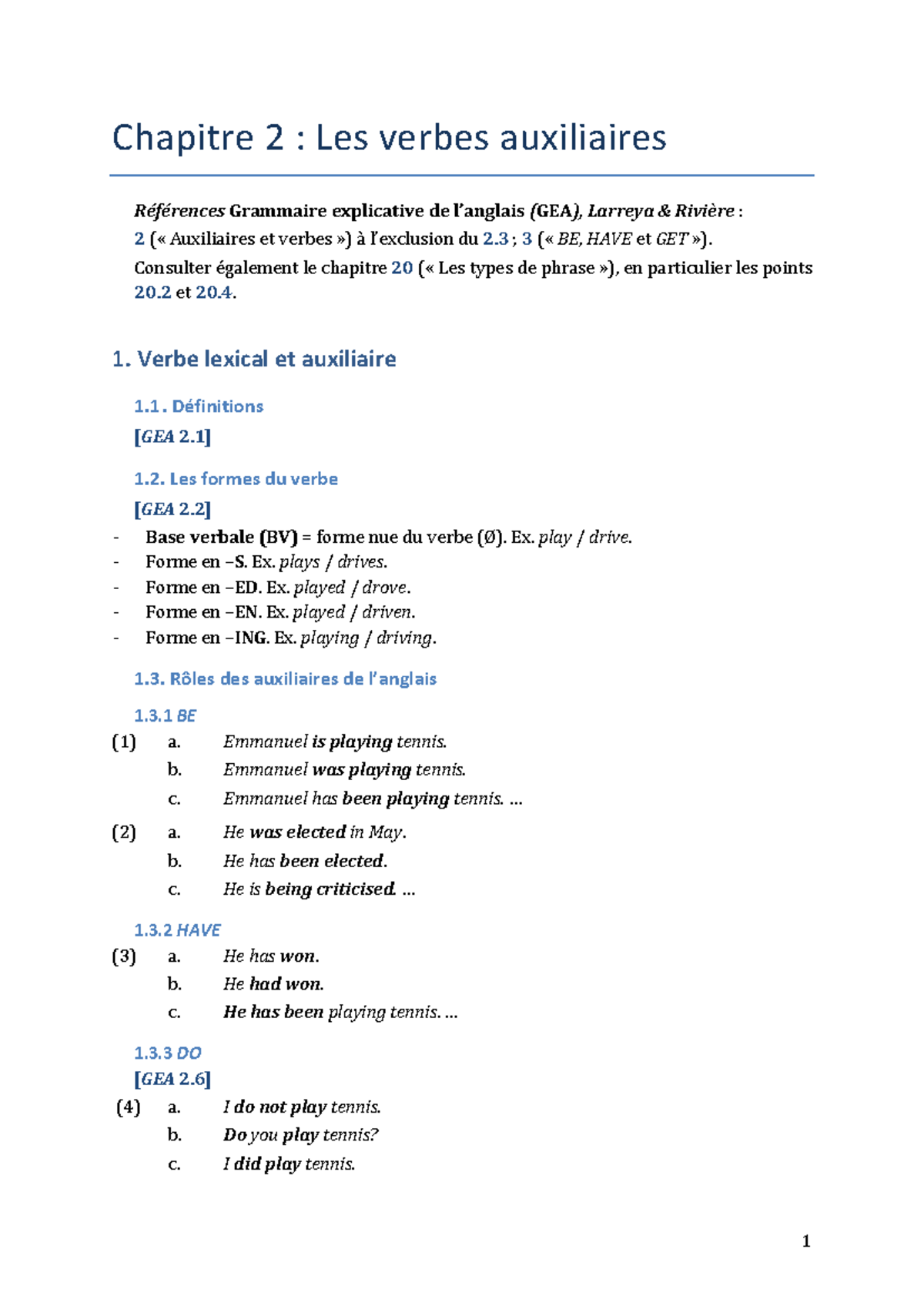 Plan CM2 Auxiliaire - Chapitre 2 : Les verbes auxiliaires _Références _ **Grammaire explicative ...